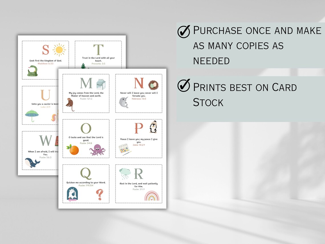 ABC Bible Verse Flashcards Scripture Card Printable Alphabet Bible ...