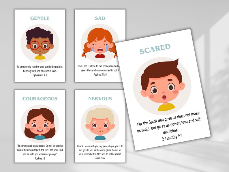 Kids Emotions Cards Feelings Poster for Toddlers Christian Scripture ...