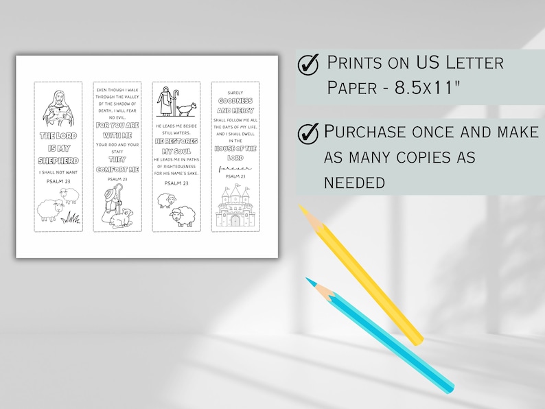 Psalm 23 Bible Verse Coloring Scripture Bookmarks Printable Sunday ...