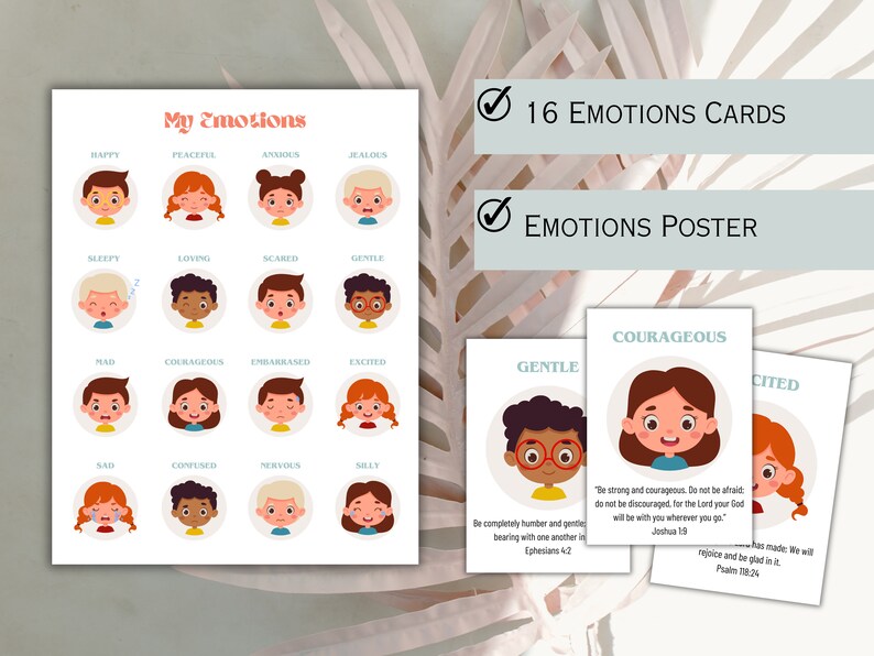 Kids Emotions Cards Feelings Poster for Toddlers Christian Scripture ...