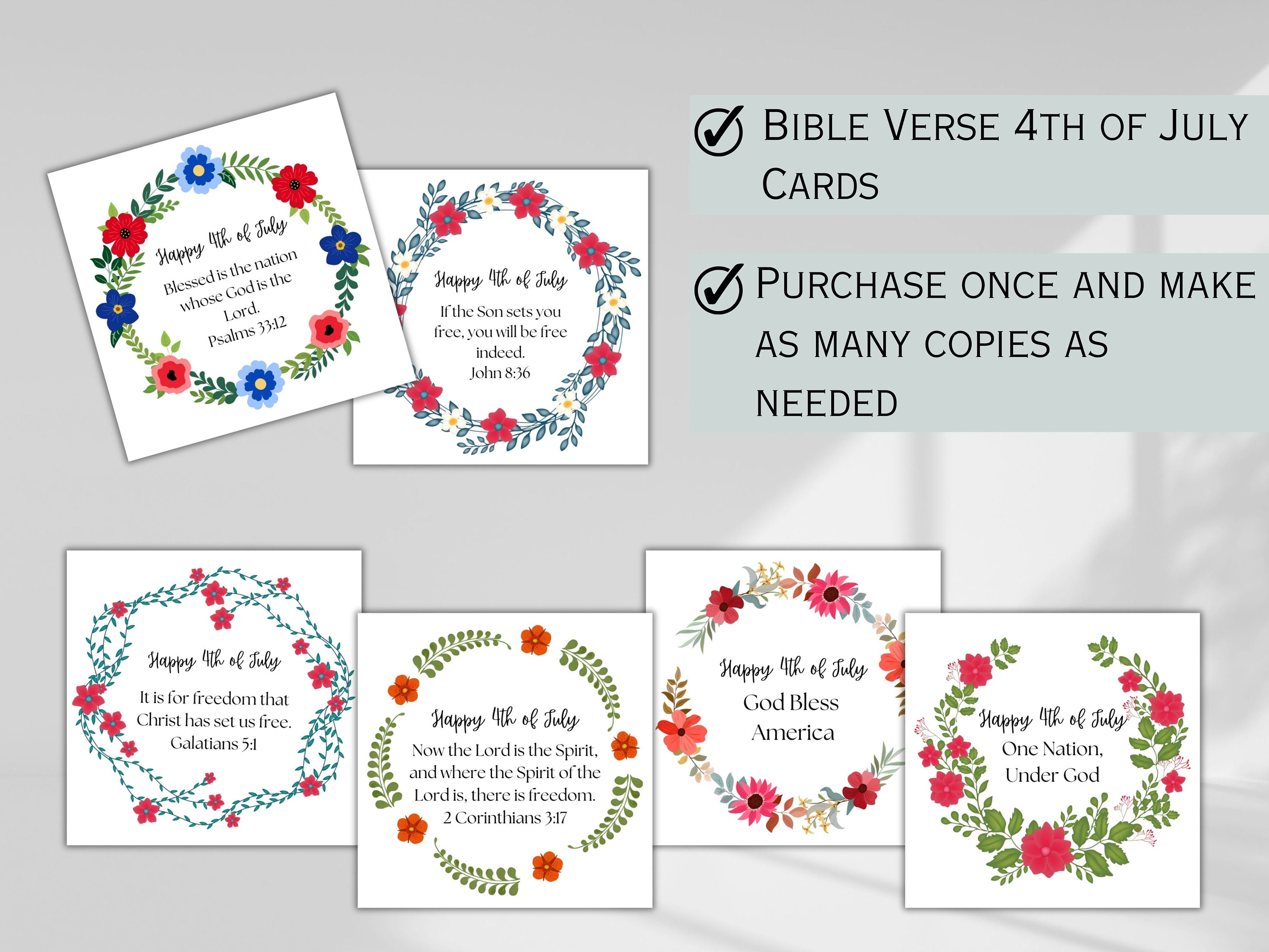 Christian 4th of July Cards Bible Verse Cards Church 4th of July Gift ...