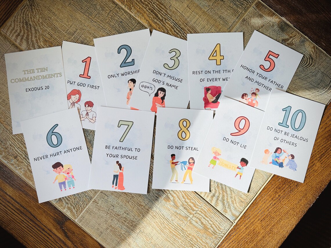 10 Commandments Cards Scripture Memory Cards for Kids Bible Study ...