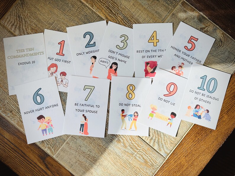 10 Commandments Cards Scripture Memory Cards for Kids Bible Study ...