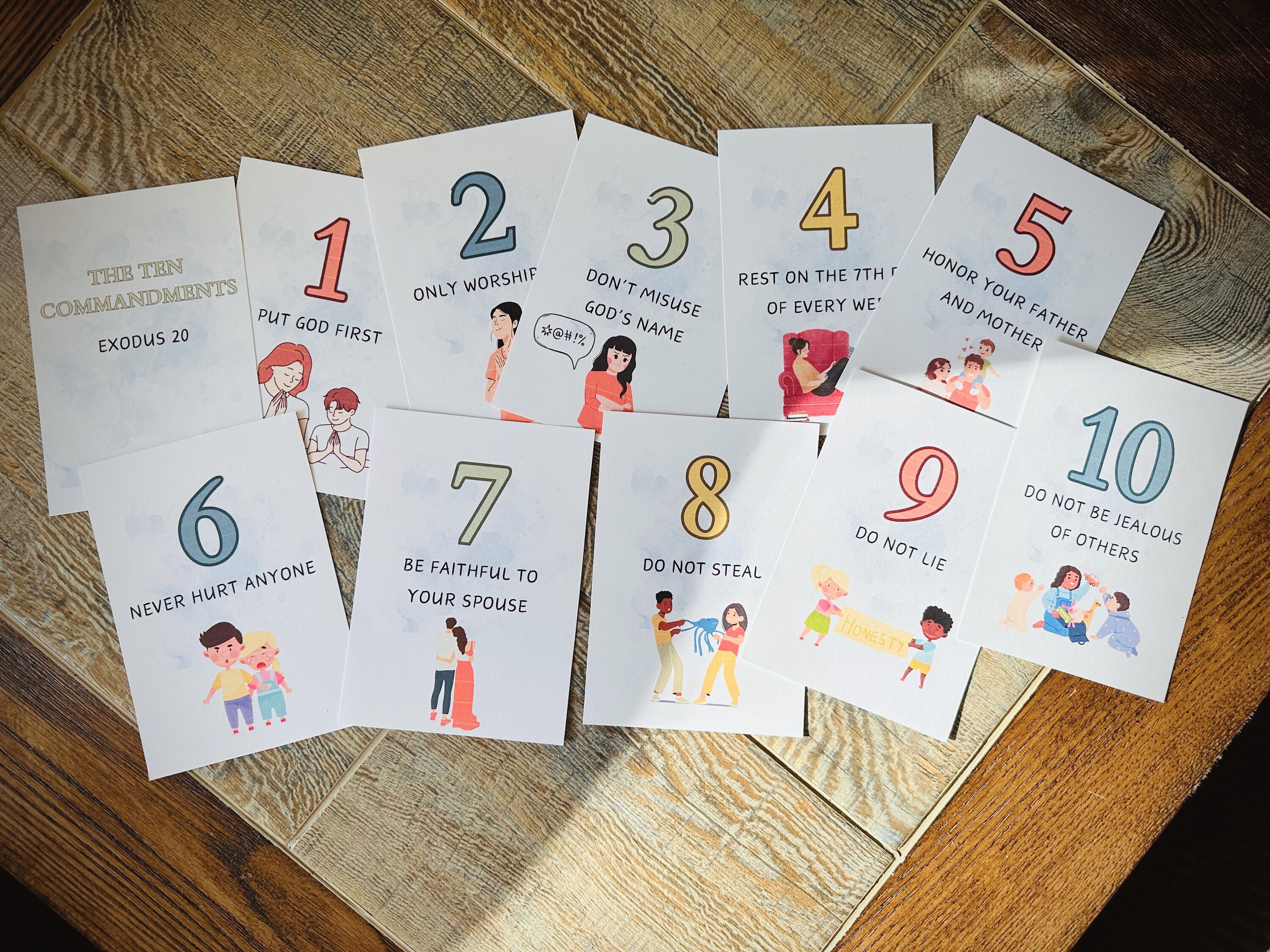 10 Commandments Cards Scripture Memory Cards for Kids Bible Study ...
