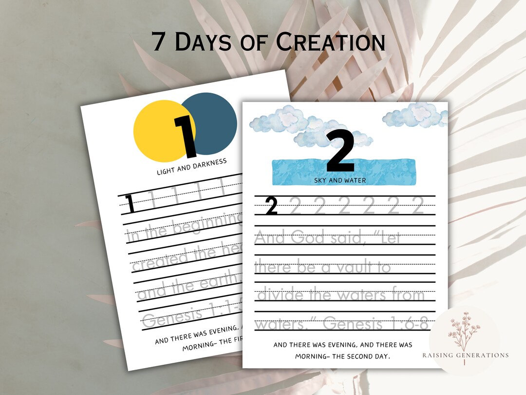 7 Days of Creation Tracing Pages Printable Bible Activity for ...