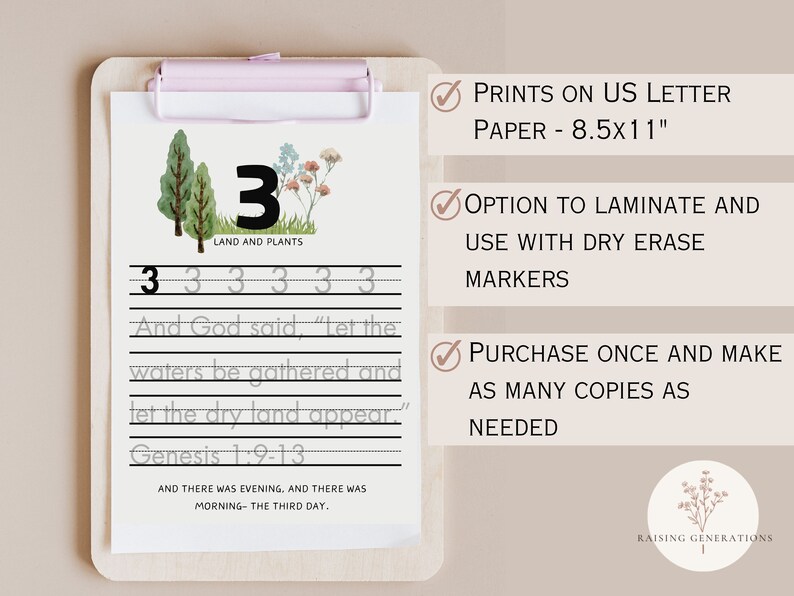 7 Days of Creation Tracing Pages Printable Bible Activity Scripture ...