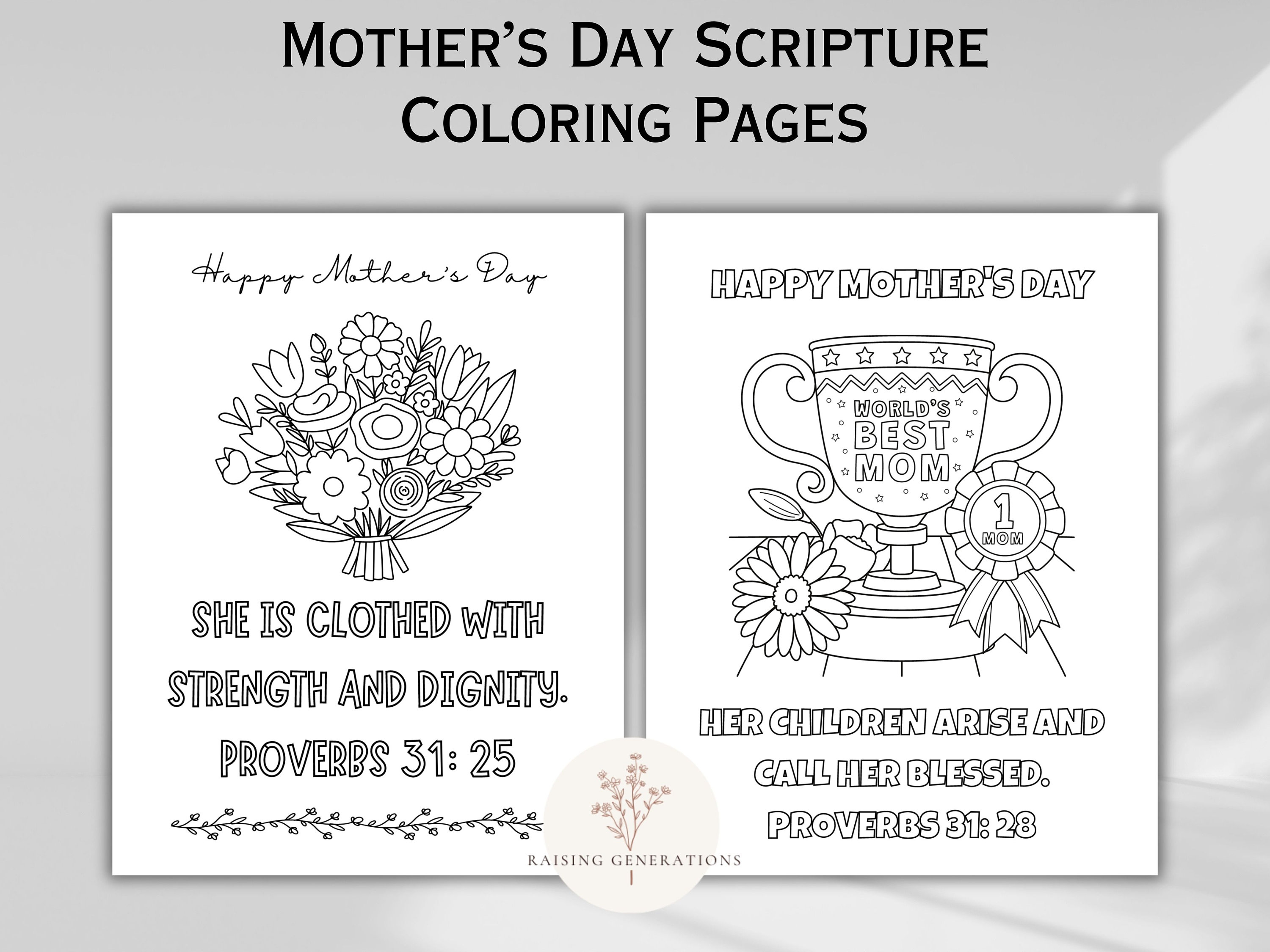 Christian Mothers Day Bible Verse Coloring Pages Gift for Mothers ...