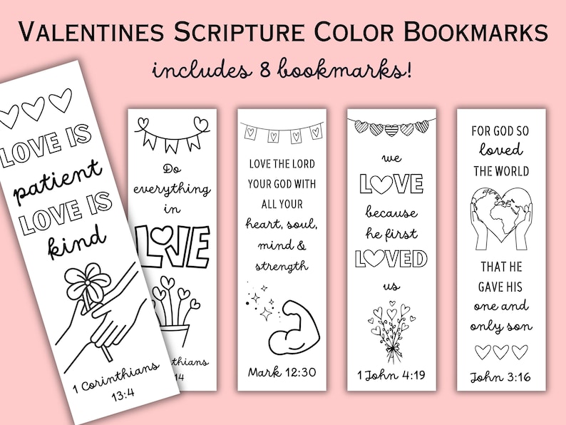 Valentines Bible Verse Coloring Bookmarks | Printable Sunday School ...