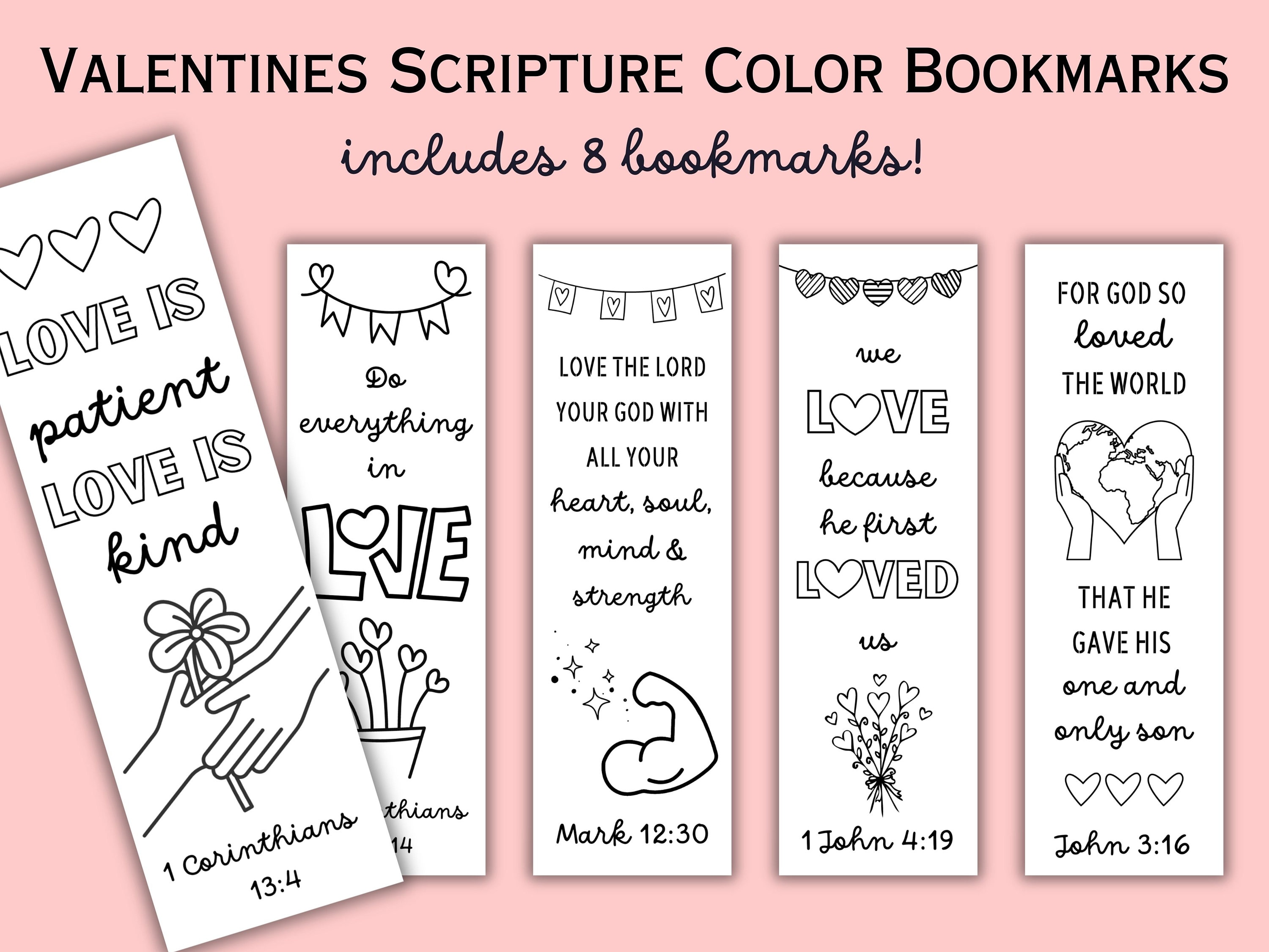 Valentines Bible Verse Coloring Bookmarks Printable Sunday School Craft ...