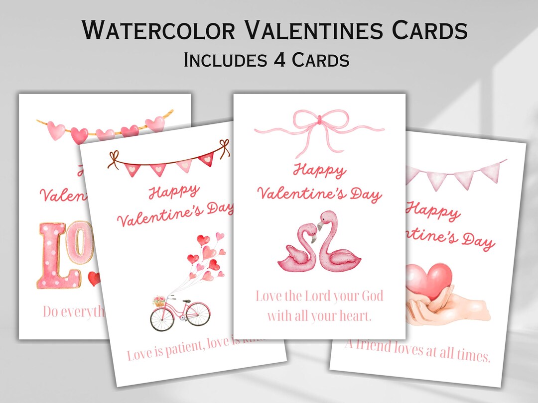 Watercolor Valentines Bible Verse Cards for Kids, Classmates | DIY ...