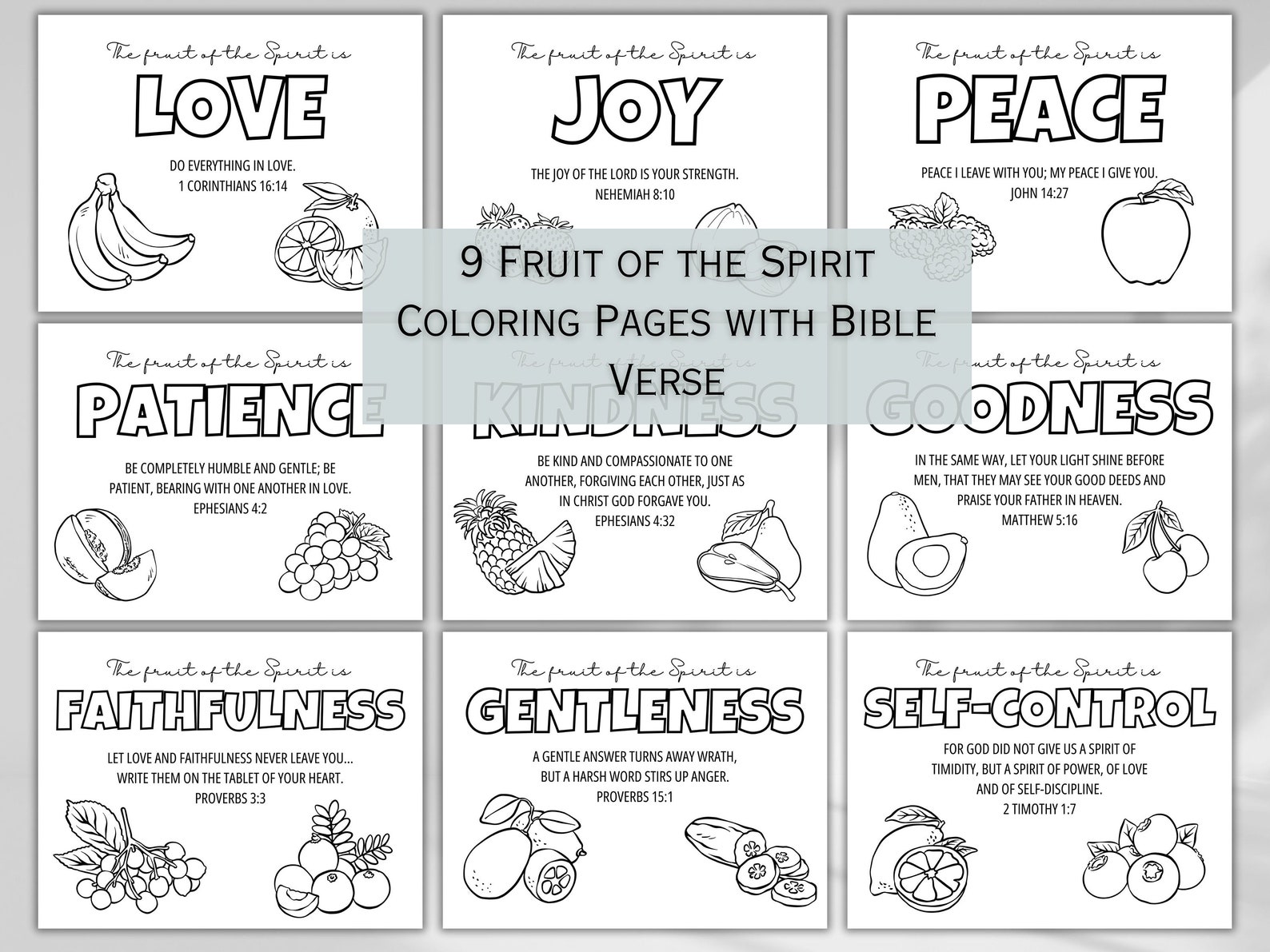 Fruit of the Spirit Bundle Printable Bookmarks, Coloring Bible Verse ...