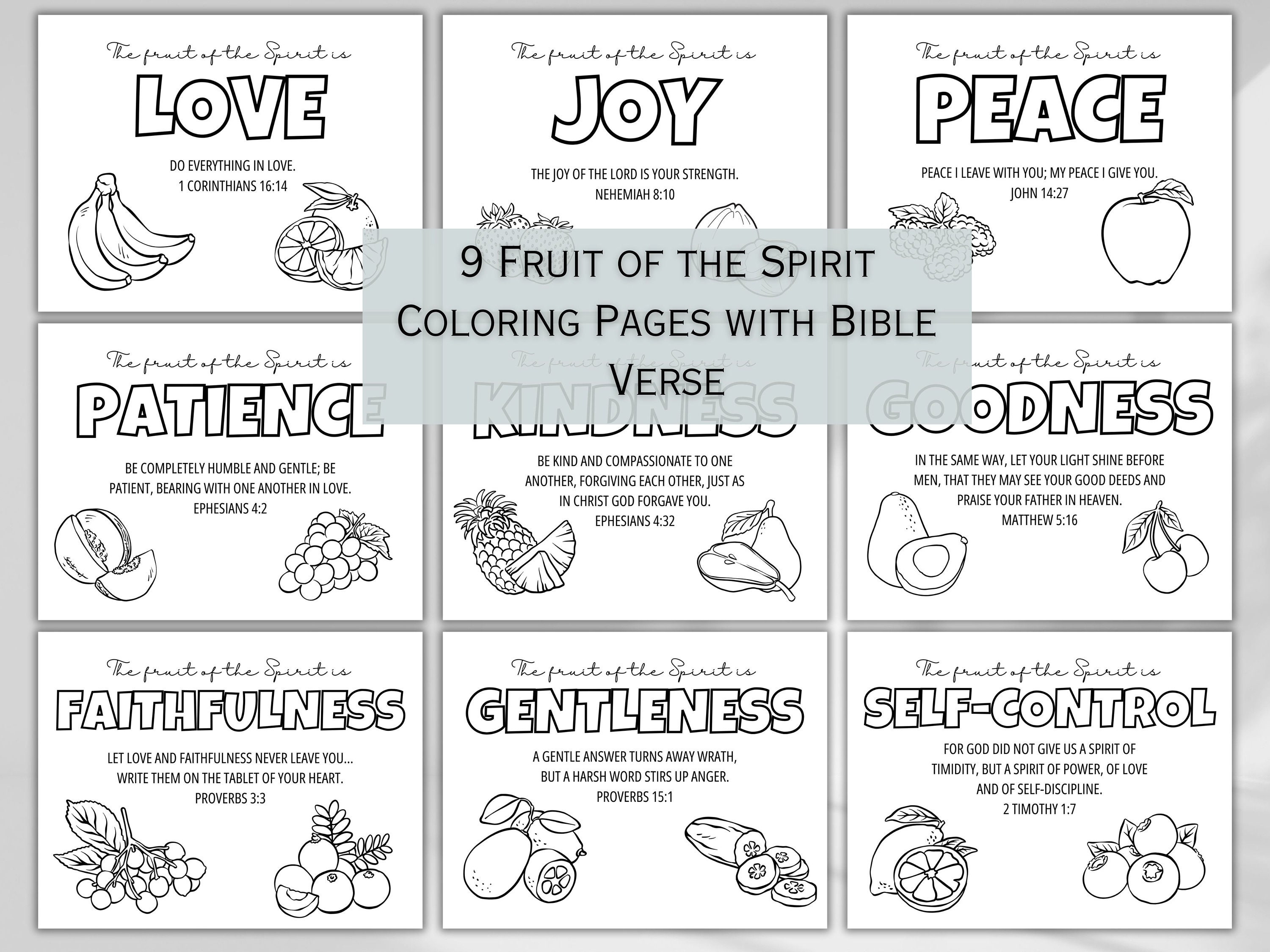 Fruit of the Spirit Bundle Printable Bookmarks, Coloring Bible Verse ...