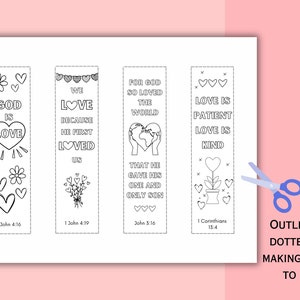 Valentines Bible Verse Coloring Bookmarks Printable Sunday School Craft ...