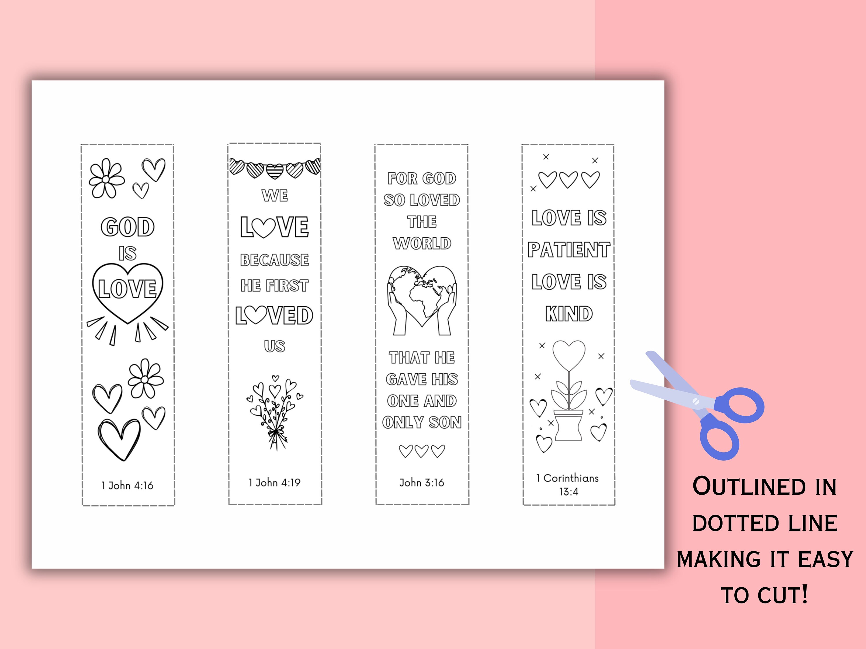 Valentines Bible Verse Coloring Bookmarks Printable Sunday School Craft ...