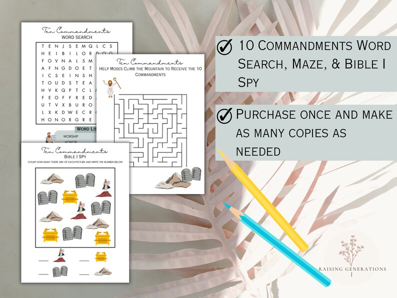 10 Commandments Printable Activity Word Search, Maze, Memory Matching, Tracing, Color Bookmarks ...