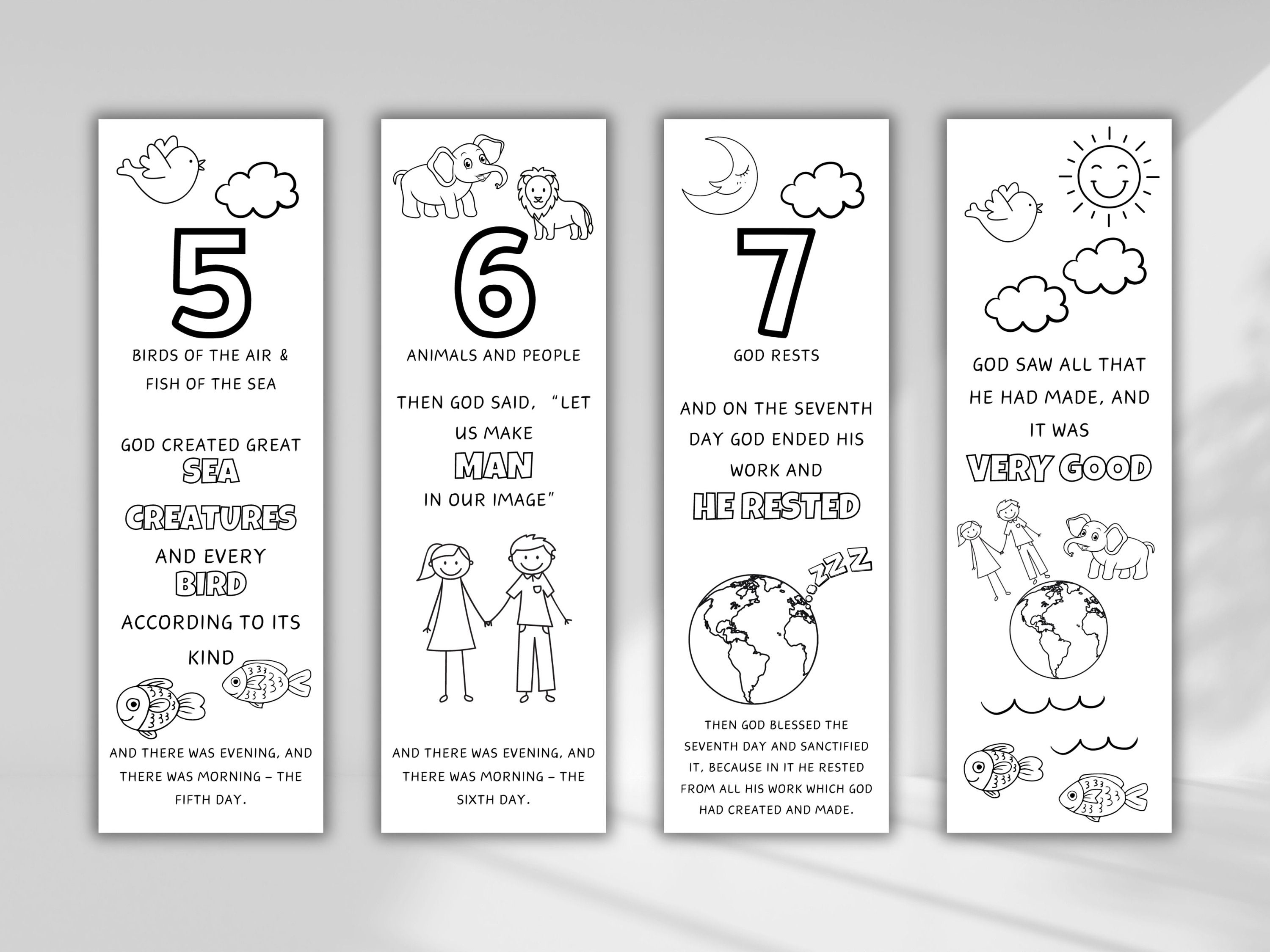 Days of Creation Craft Coloring Bookmarks DIY Gift for Book Lovers ...