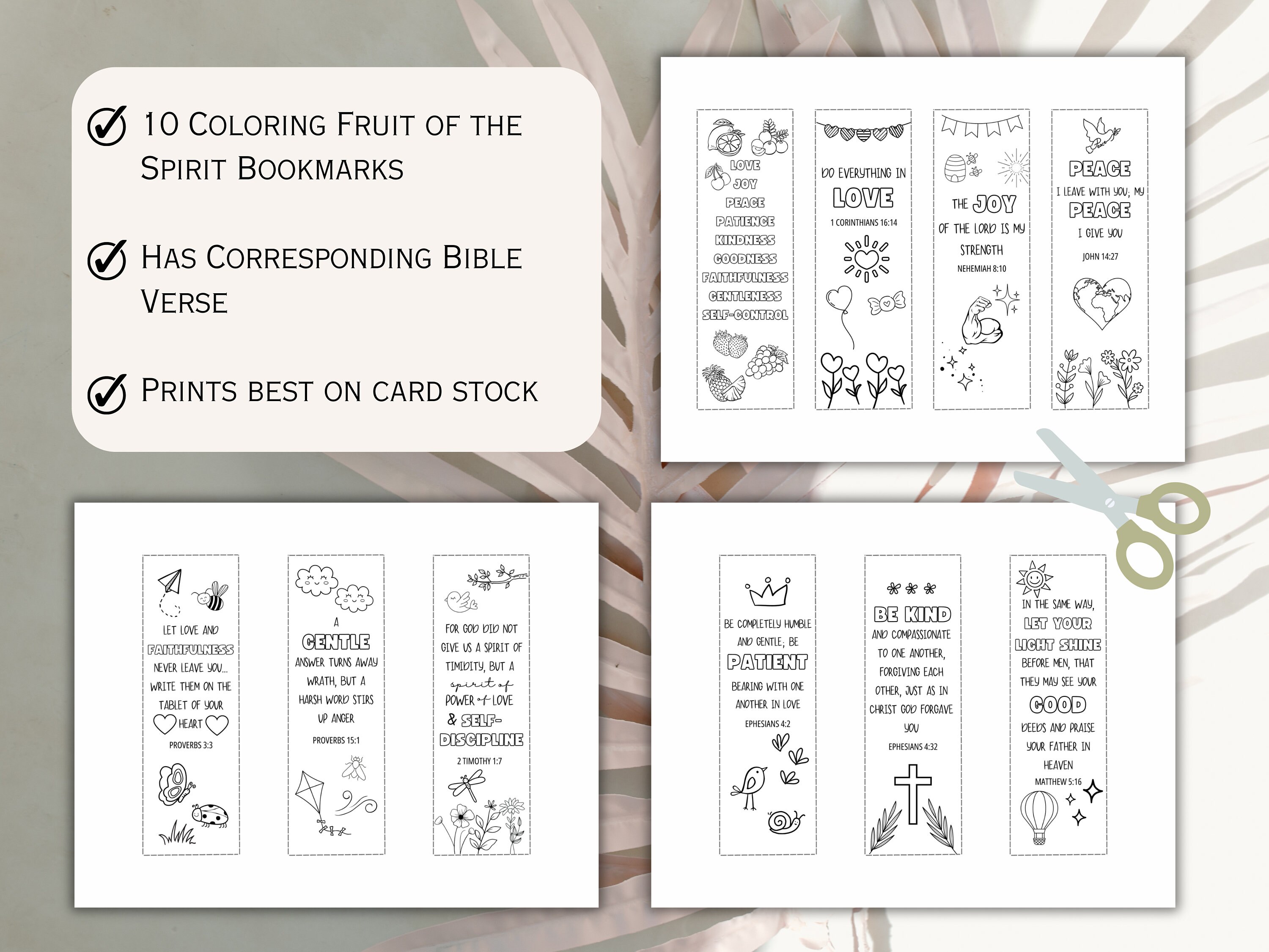 Fruit of the Spirit Bundle Printable Bookmarks, Coloring Bible Verse ...