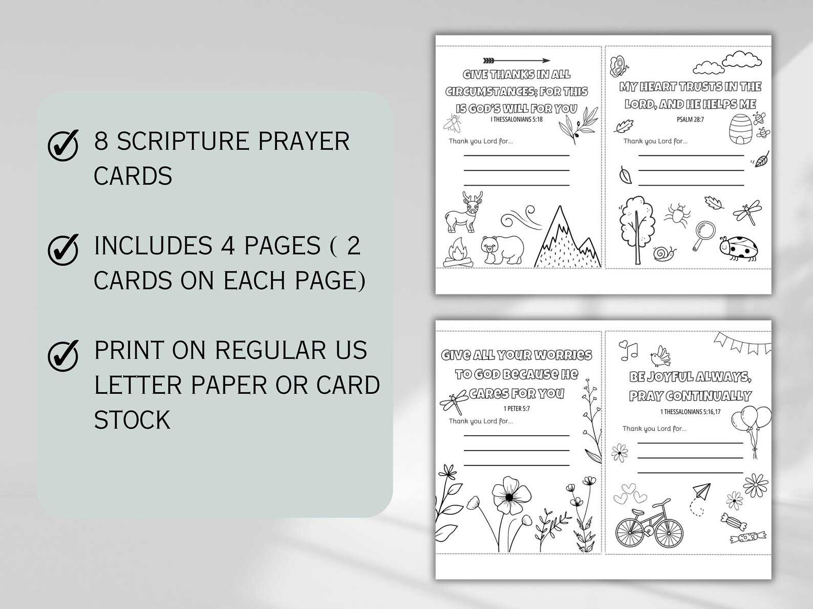 8 Scripture Prayer Card Template for Kids | Sunday School, Homeschool ...