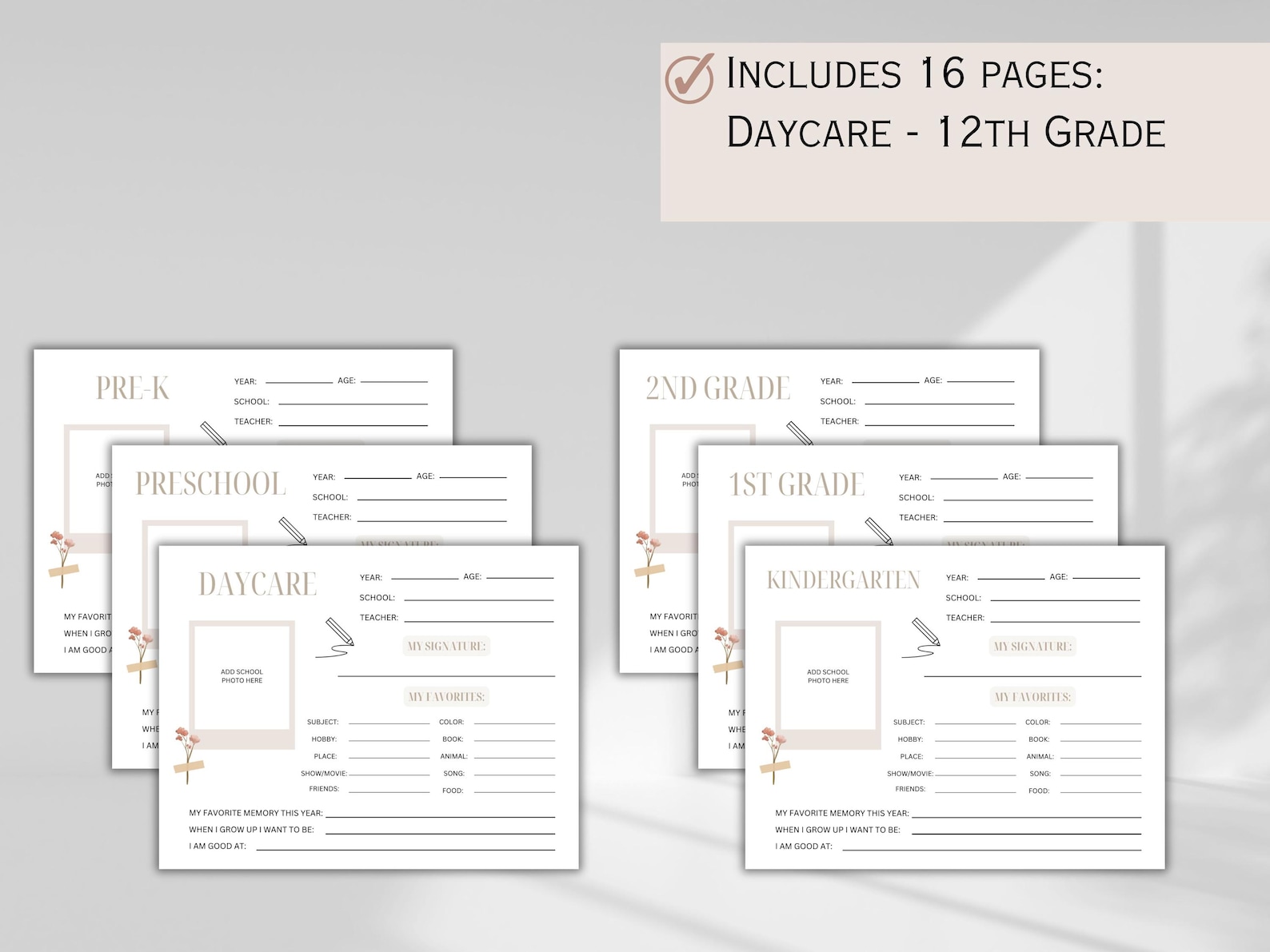 School Memory Box, School Memory Sheets, Kids Questionnaire, School ...