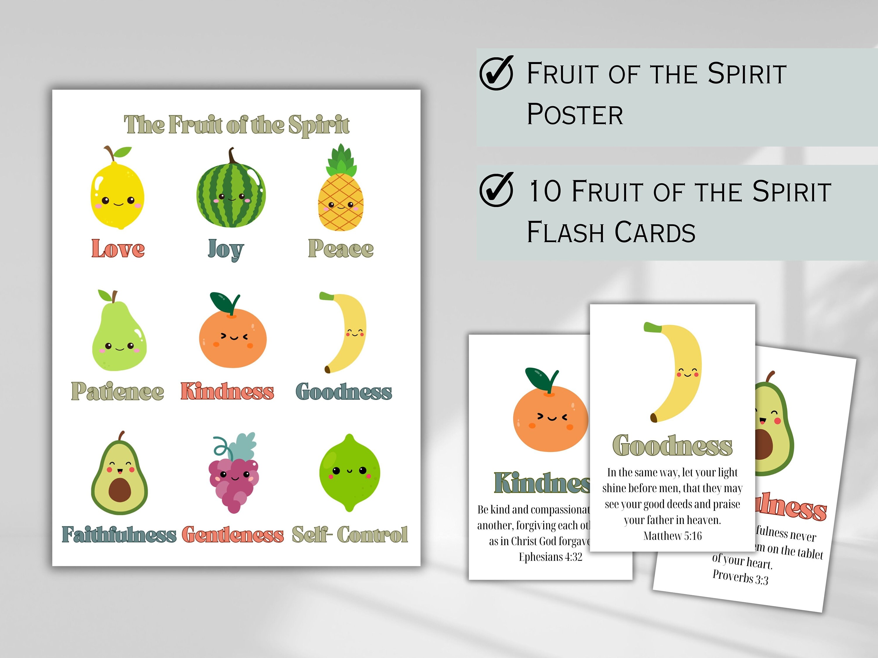 Fruit of the Spirit Bundle Printable Flashcards Poster Bible Verse ...