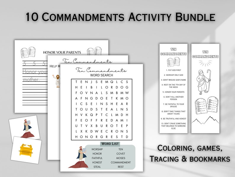 10 Commandments Printable Activity | Word Search, Maze, Memory Matching, Tracing, Color ...