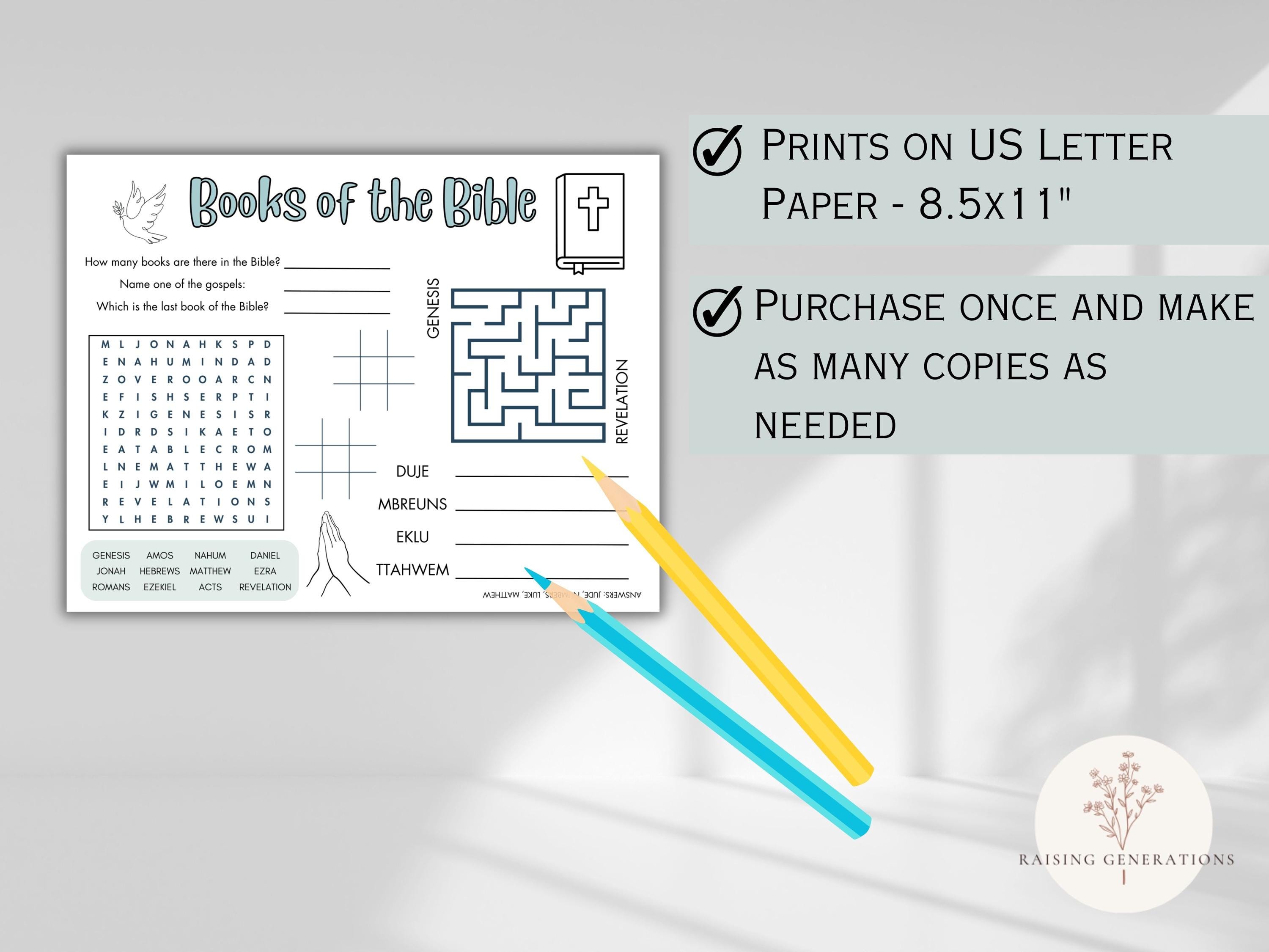 Books of the Bible Printable Placemat Books of the Bible Activity ...