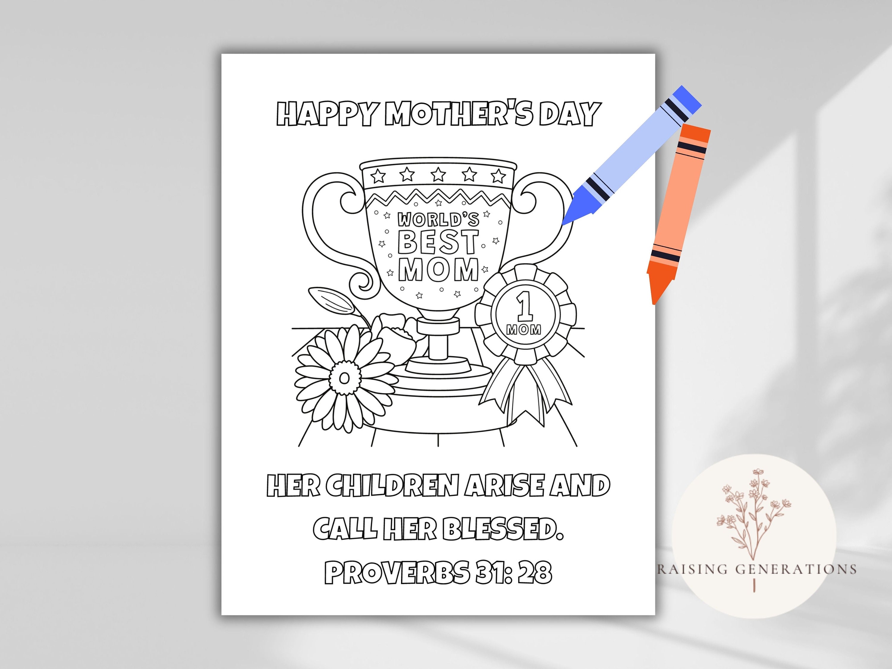 Christian Mothers Day Bible Verse Coloring Pages Gift for Mothers ...