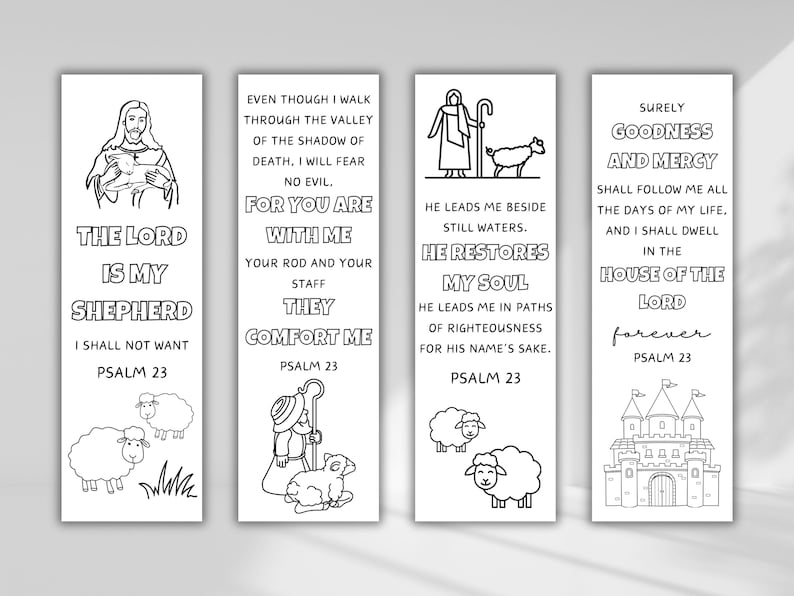 Psalm 23 Bible Verse Coloring Scripture Bookmarks Printable Sunday ...