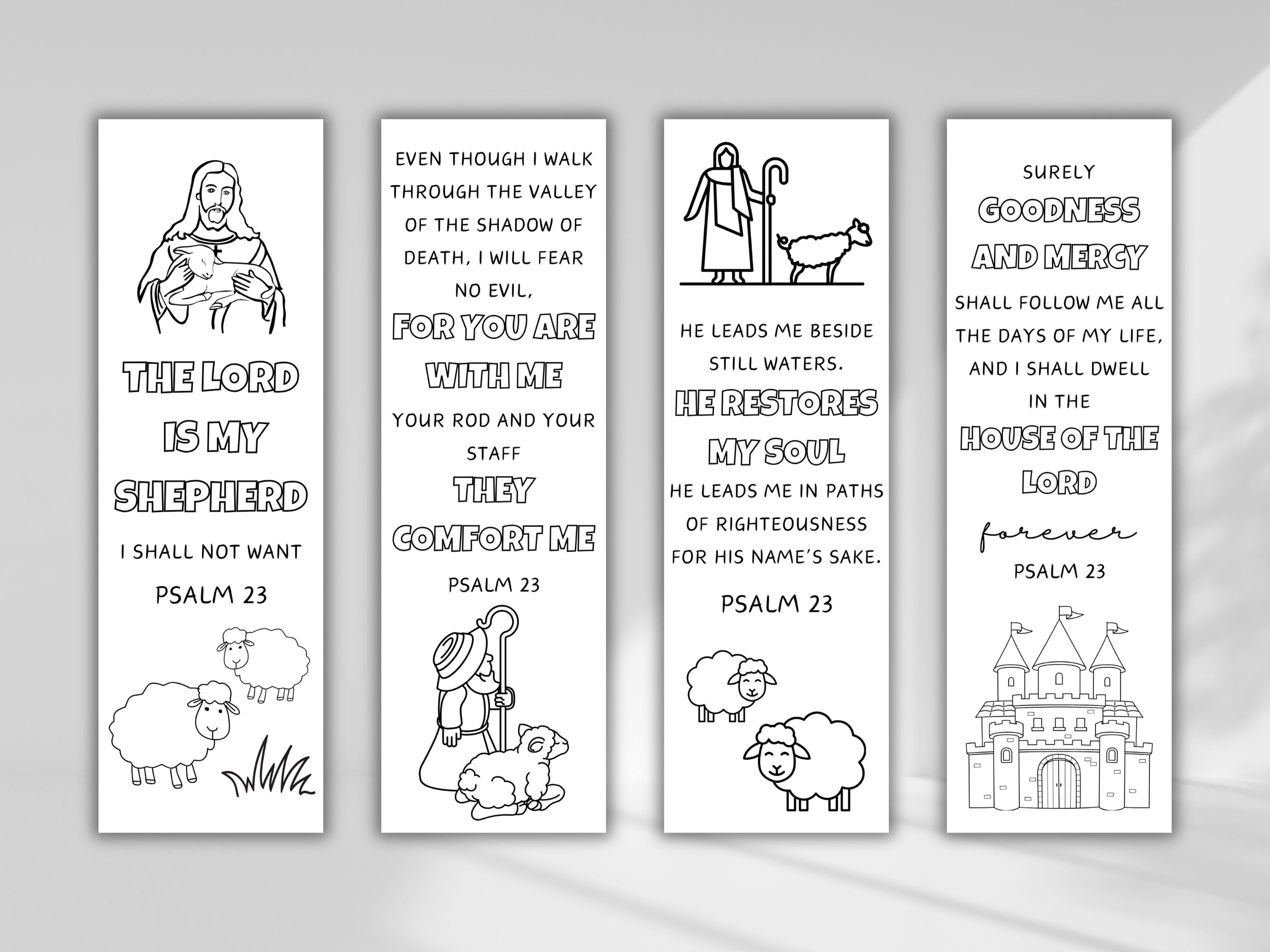 Psalm 23 Bible Verse Coloring Scripture Bookmarks Printable Sunday ...