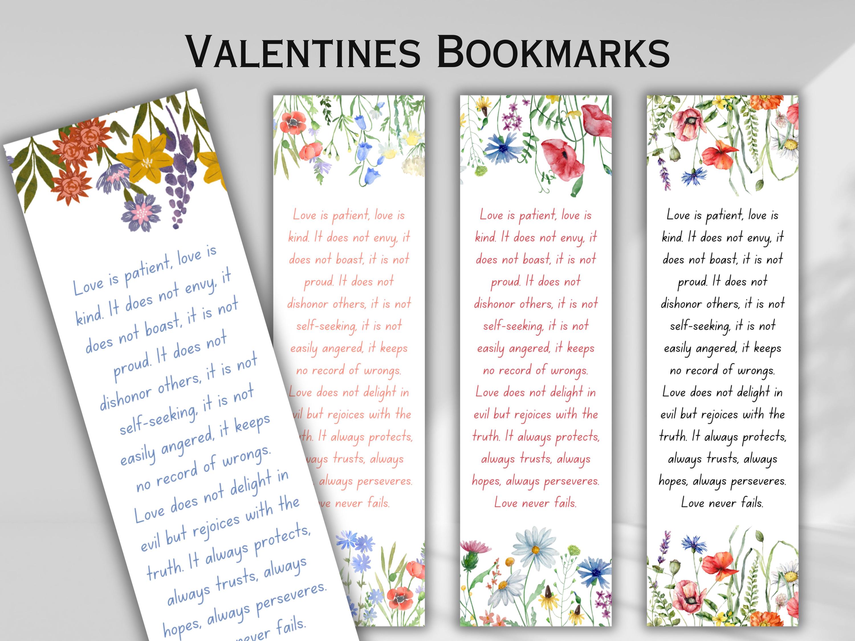 Valentines Bible Verse Bookmarks Printable Floral Valentines Church ...