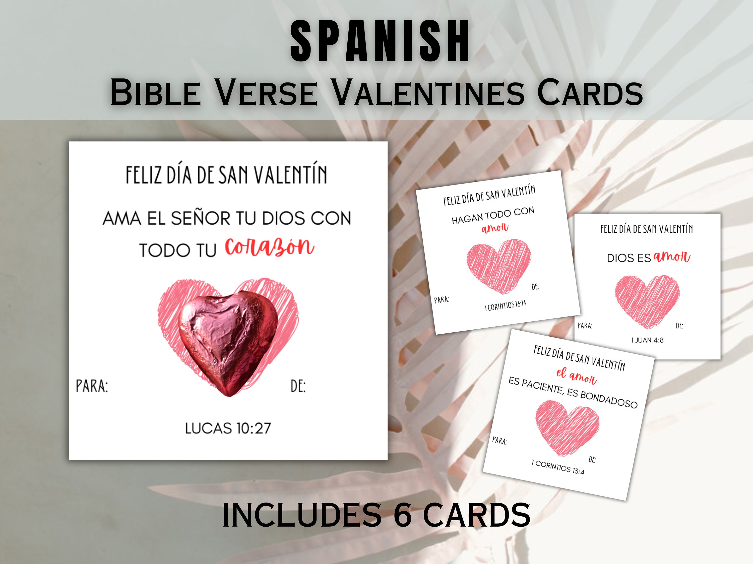 Spanish Valentines Bible Verse Cards for Kids Classmates DIY Christian ...