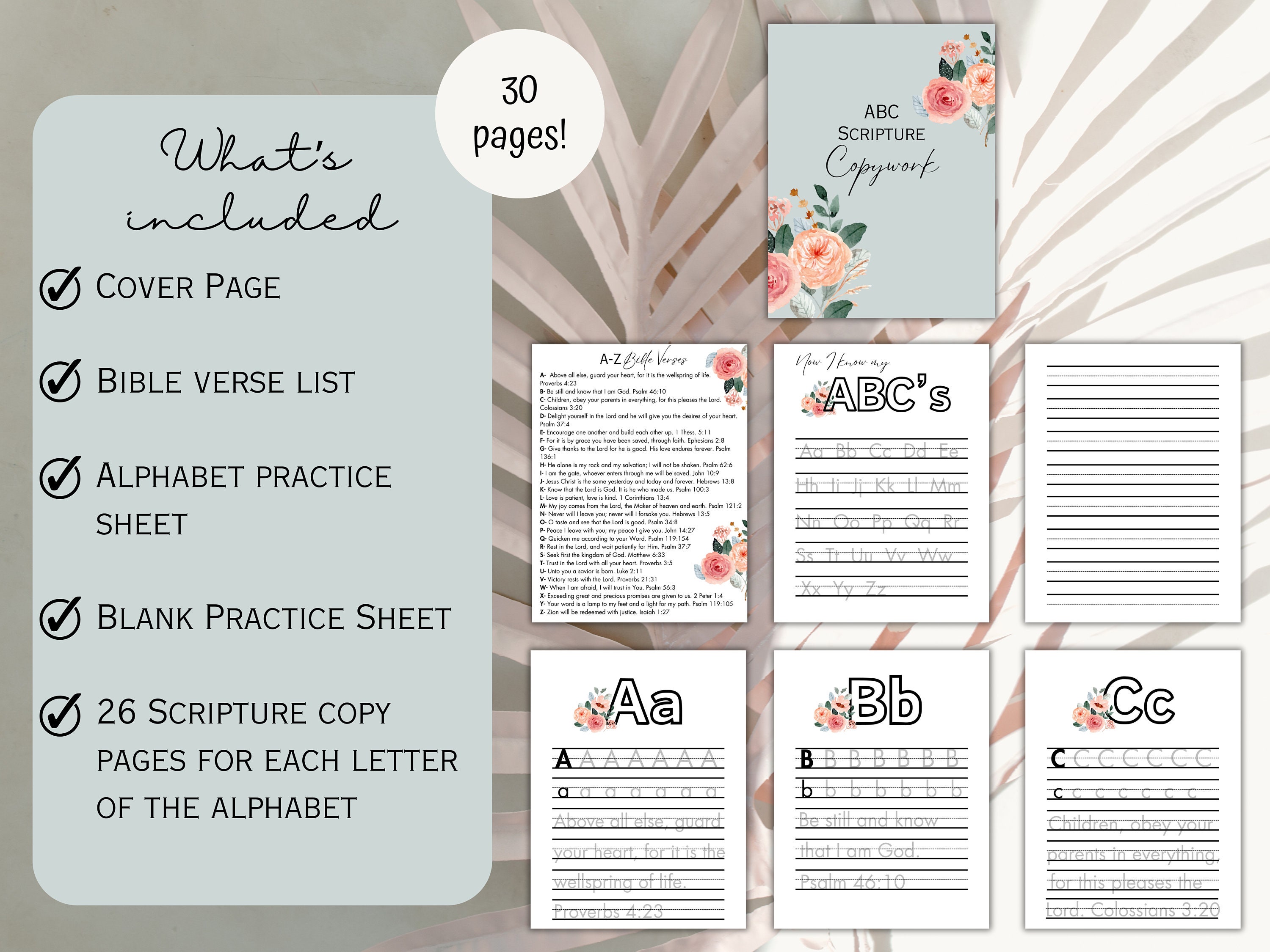 Alphabet Bible Verses ABC Scripture Copywork Printable Handwriting ...