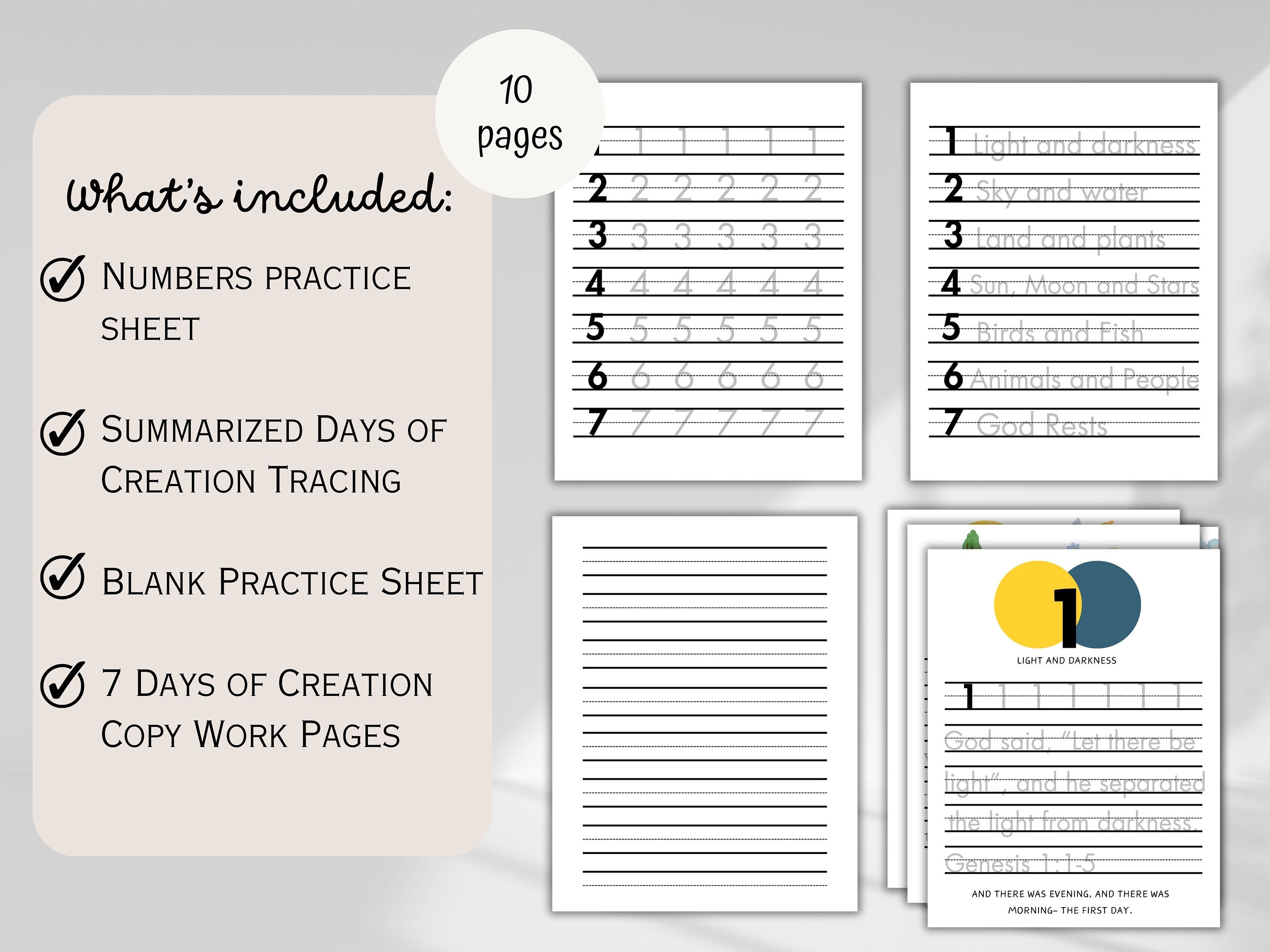 7 Days of Creation Tracing Pages Printable Bible Activity Scripture ...
