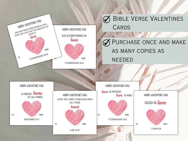 Valentines Bible Verse Cards for Kids, Classmates DIY Christian ...