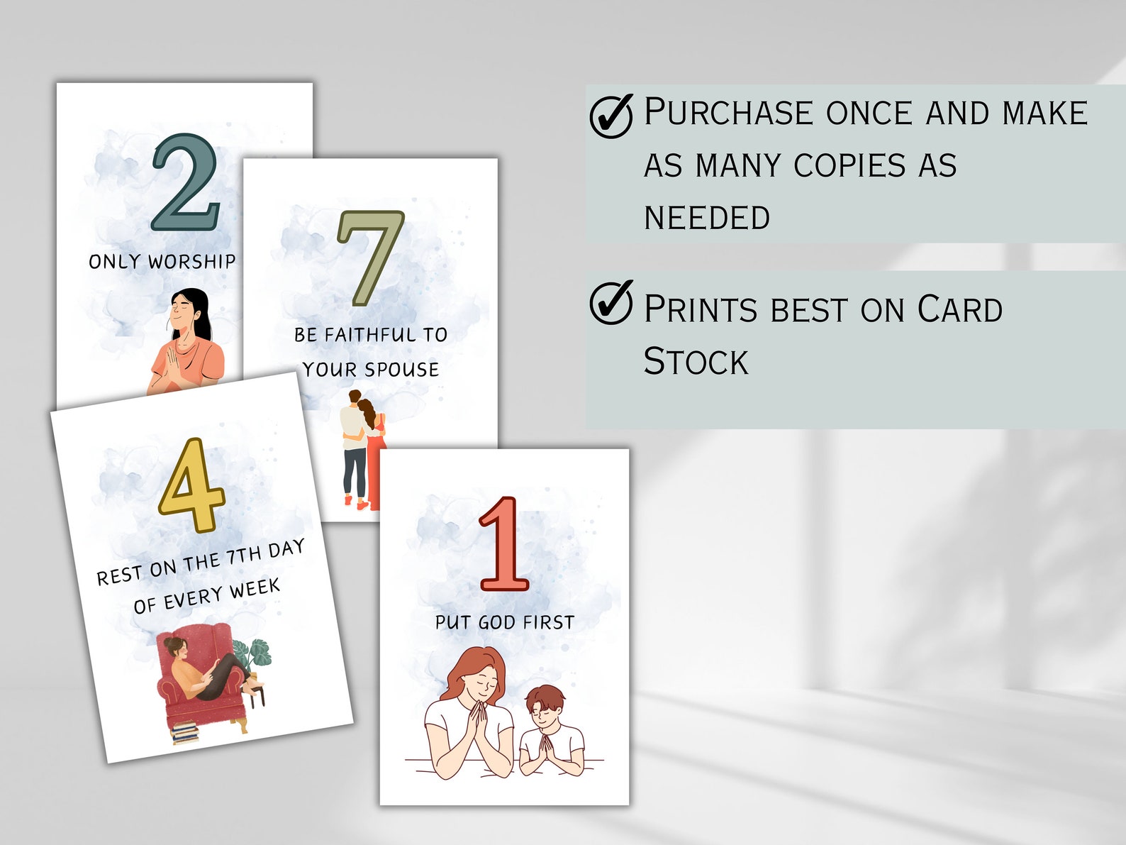 10 Commandments Cards Scripture Memory Cards for Kids Bible Study ...