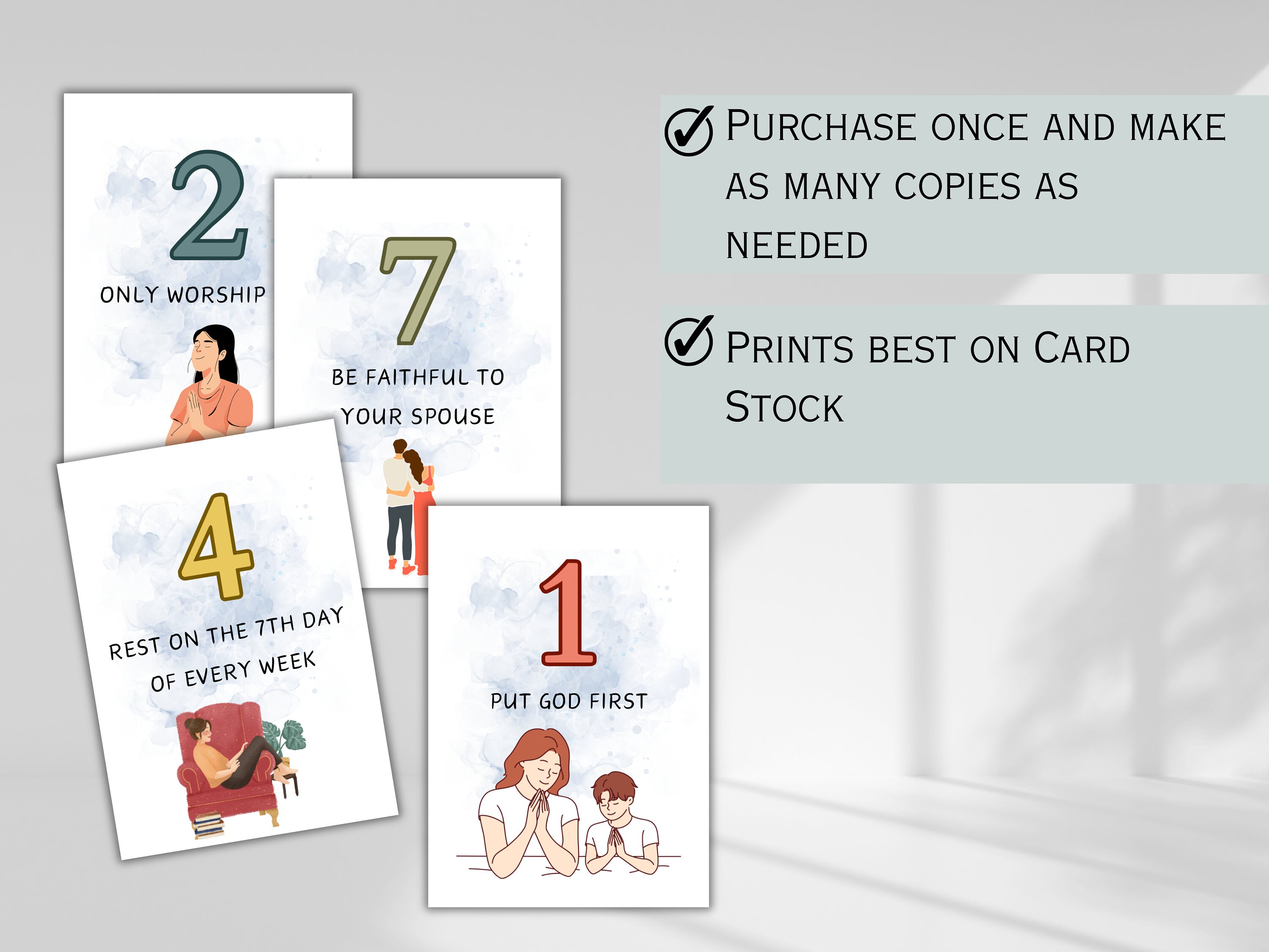 10 Commandments Cards Scripture Memory Cards for Kids Bible Study ...