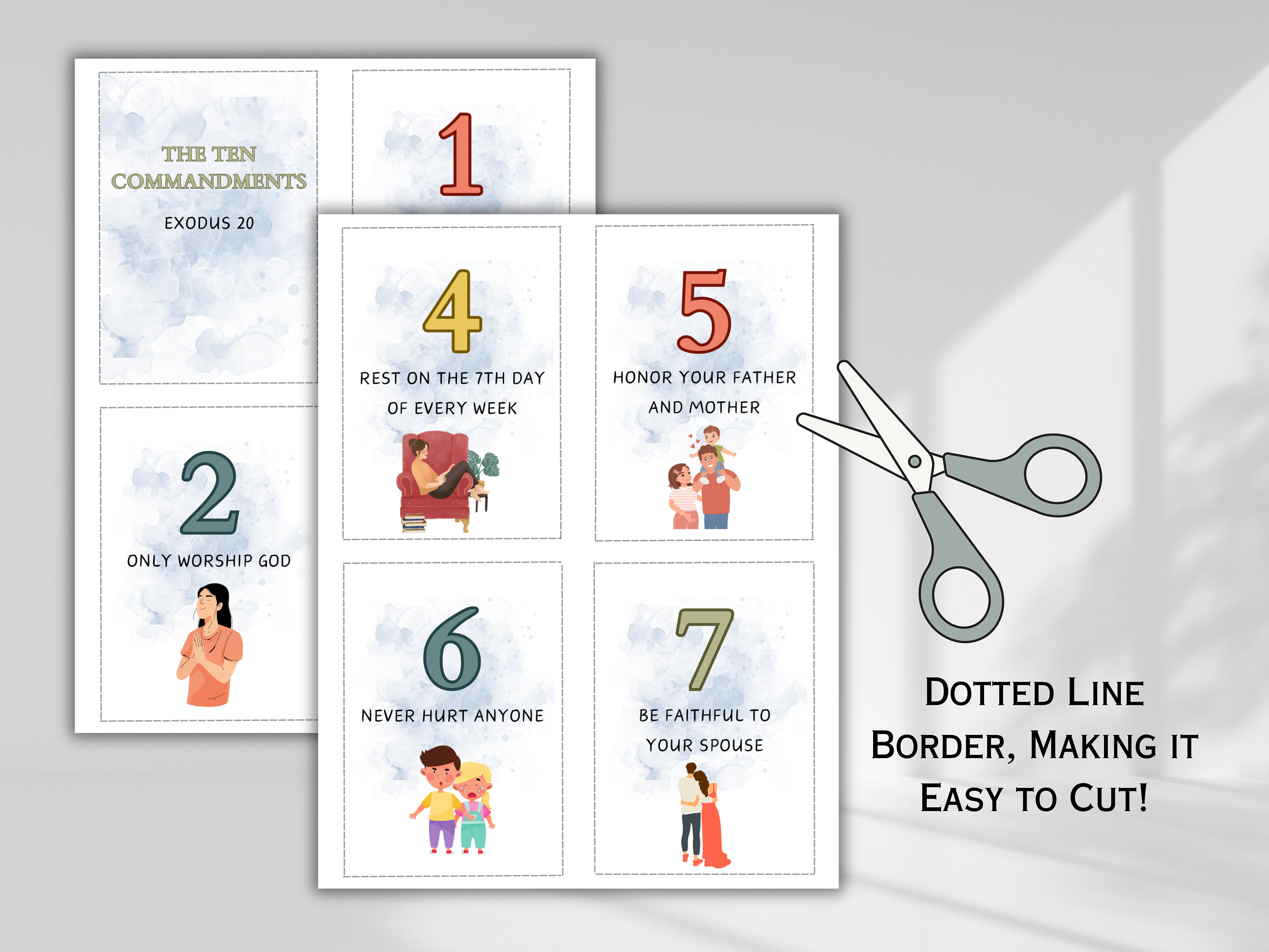 10 Commandments Cards Scripture Memory Cards for Kids Bible Study ...