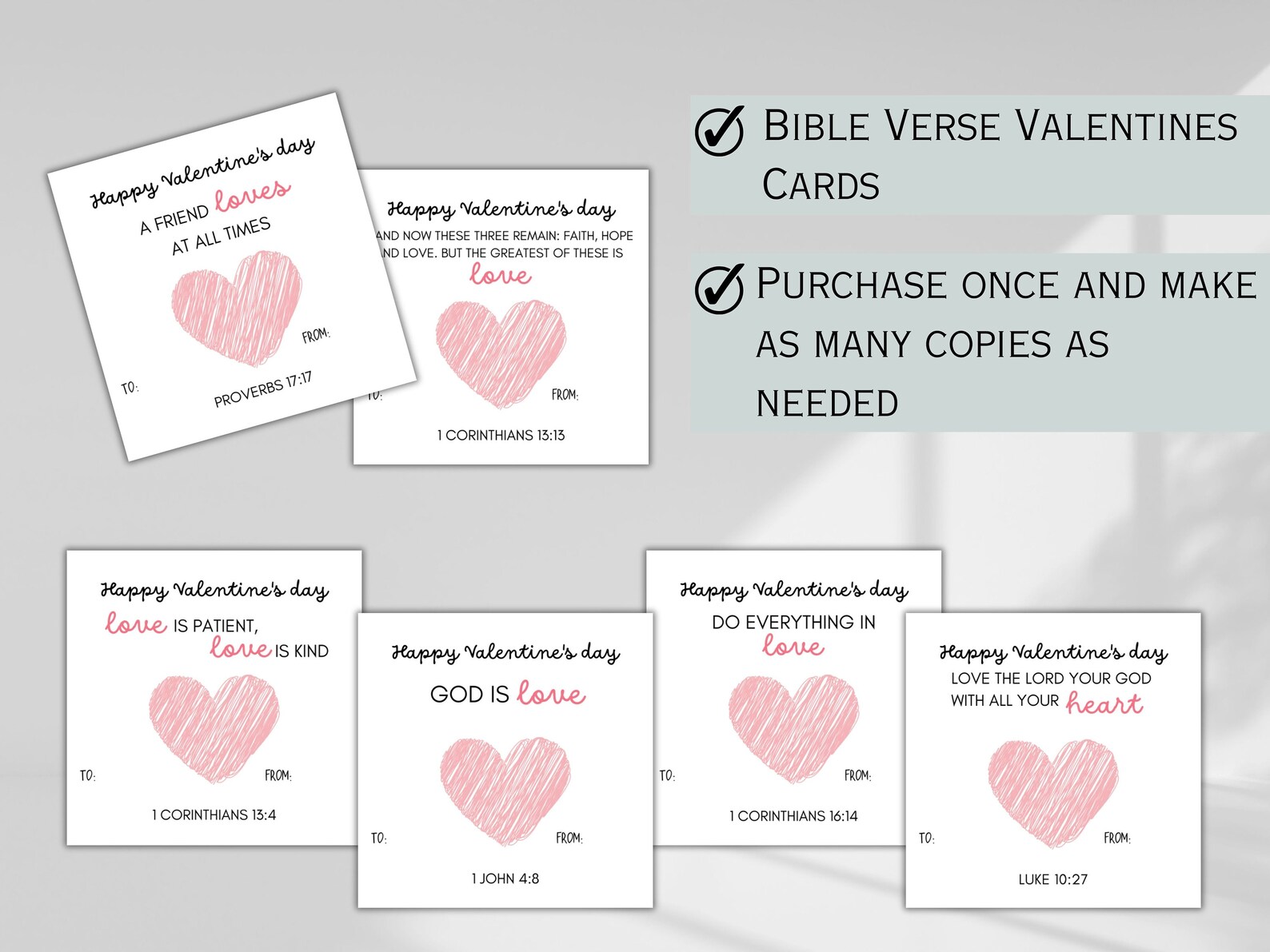 Valentines Bible Verse Cards for Kids, Classmates DIY Christian ...