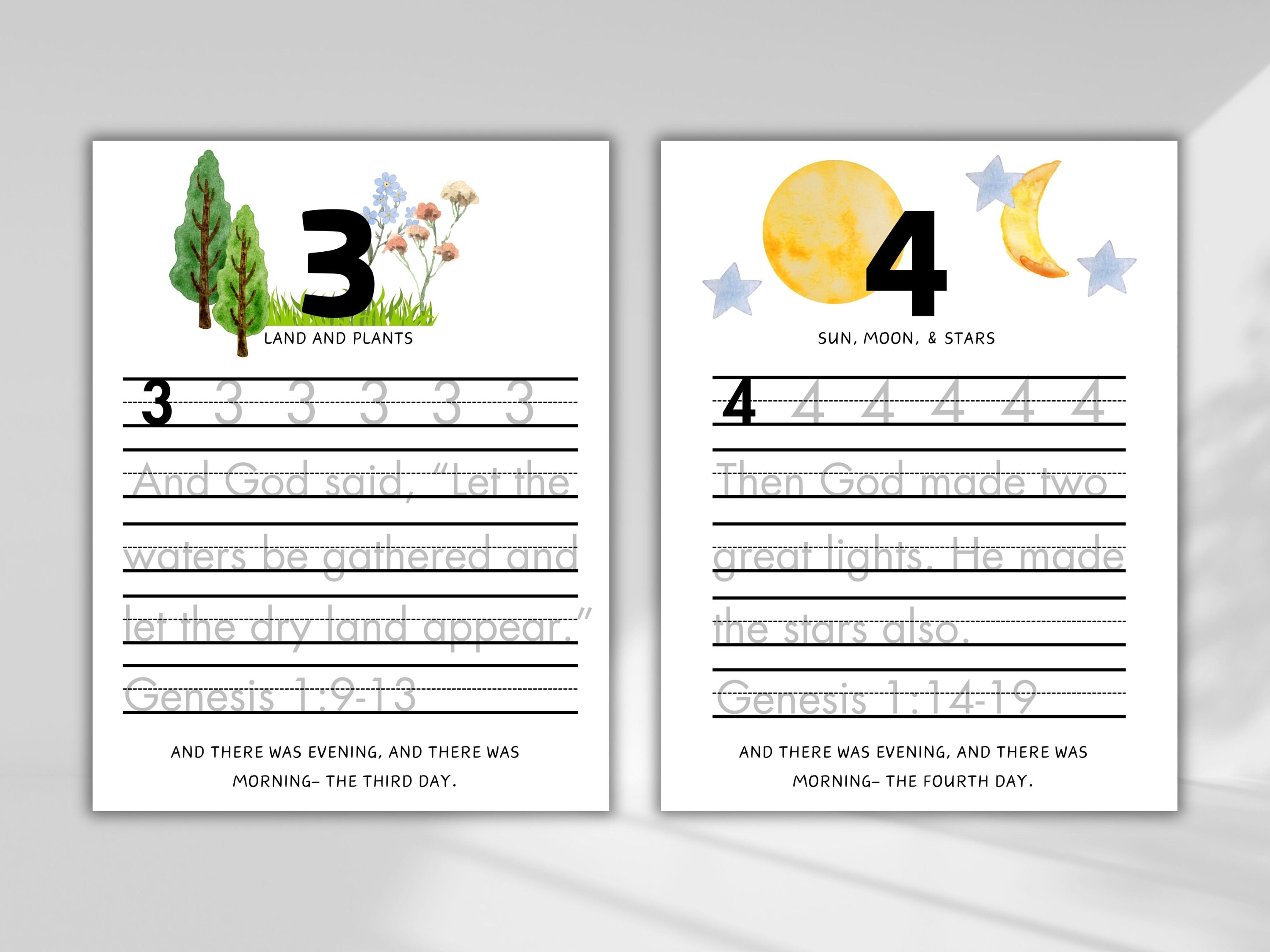 7 Days of Creation Tracing Pages Printable Bible Activity Scripture ...
