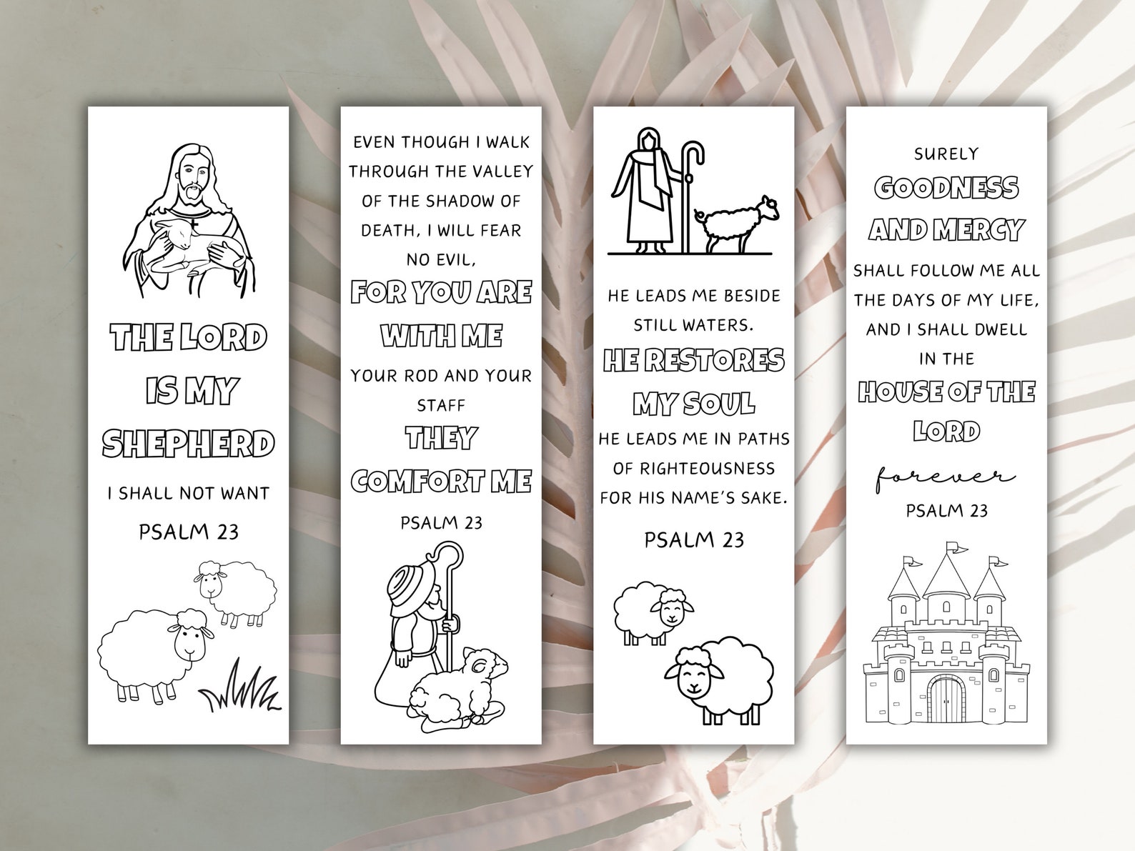 Psalm 23 Bible Verse Coloring Scripture Bookmarks Printable Sunday ...