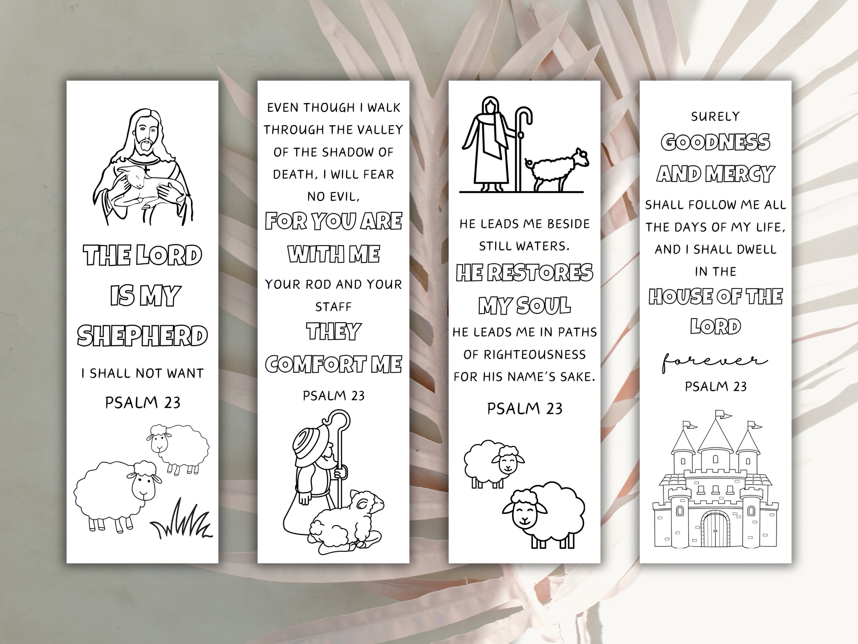 Psalm 23 Bible Verse Coloring Scripture Bookmarks Printable Sunday ...