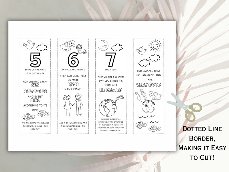 Days of Creation Craft Coloring Bookmarks DIY Gift for Book Lovers ...