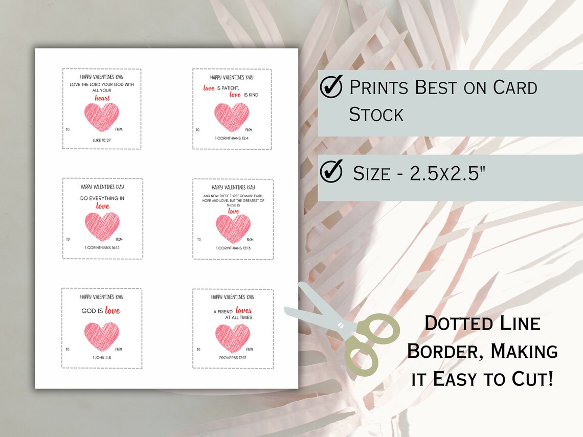 Valentines Bible Verse Cards for Kids, Classmates DIY Christian ...