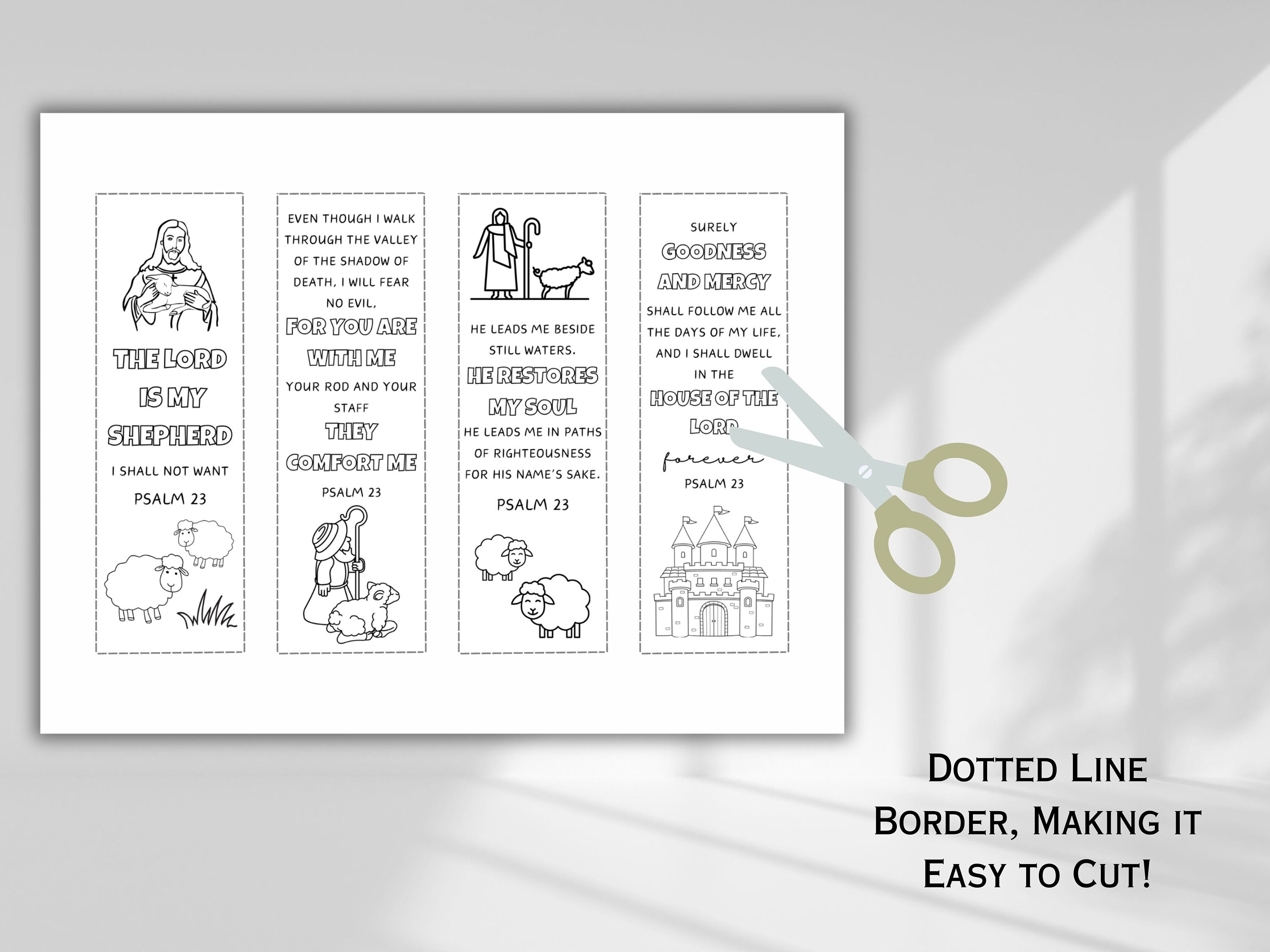 Psalm 23 Bible Verse Coloring Scripture Bookmarks Printable Sunday ...