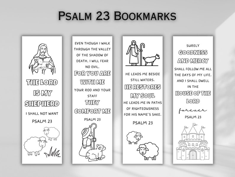 Psalm 23 Bible Verse Coloring Scripture Bookmarks Printable Sunday ...