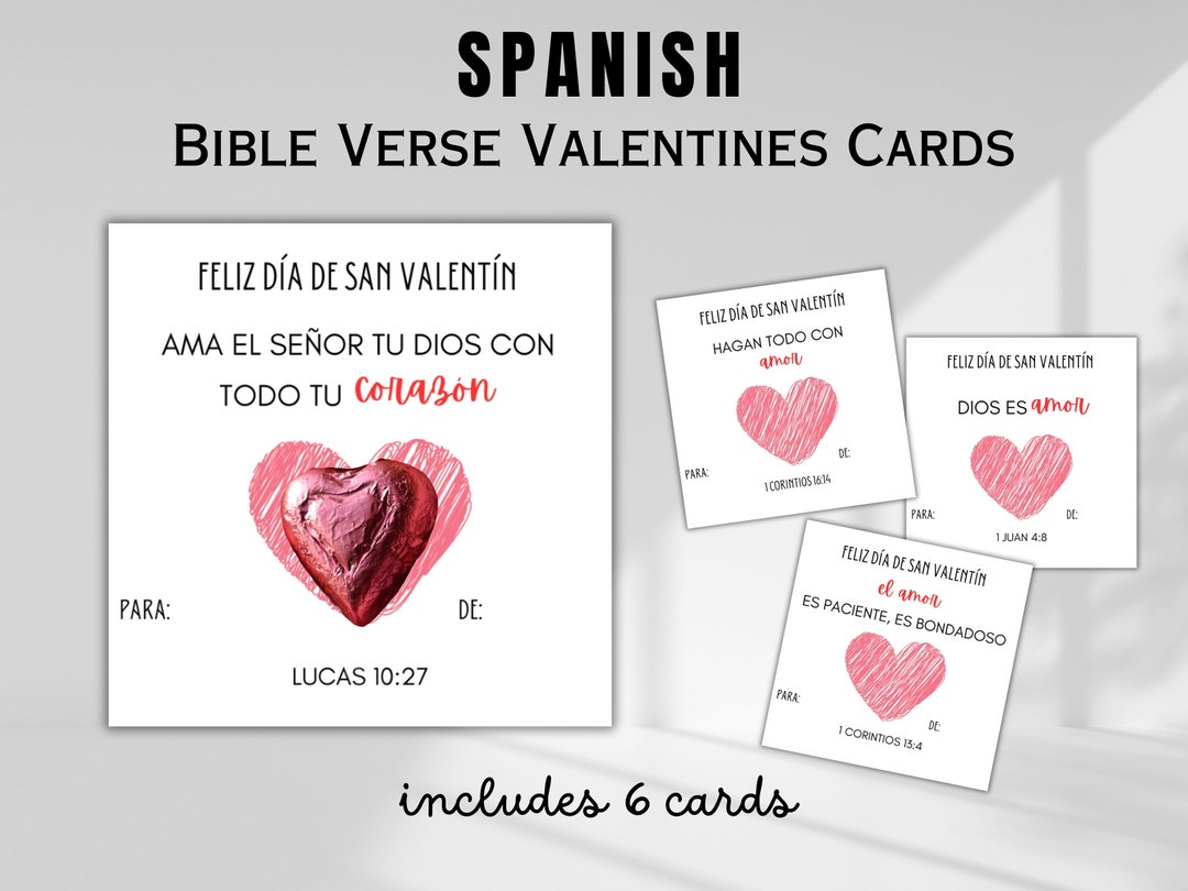 Spanish Valentines Bible Verse Cards for Kids Classmates | DIY ...