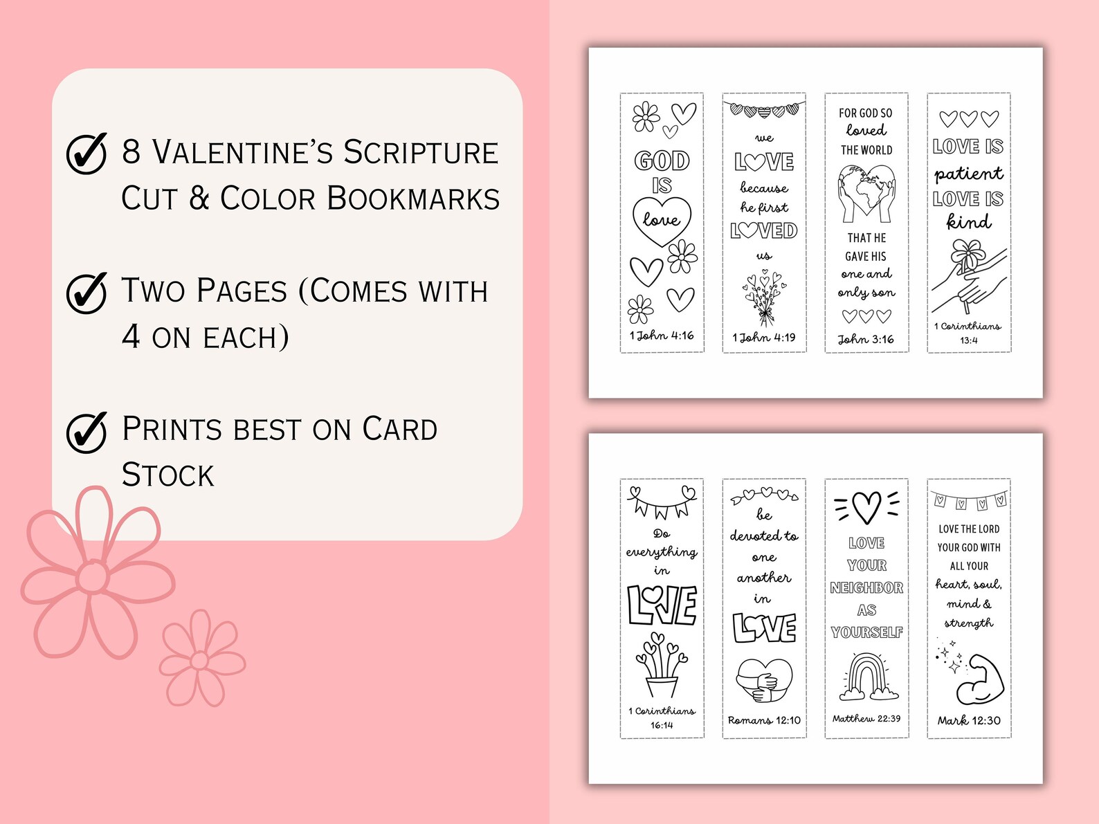 Valentines Bible Verse Coloring Bookmarks Printable Sunday School Craft ...