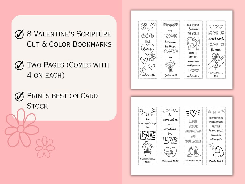 Valentines Bible Verse Coloring Bookmarks | Printable Sunday School ...