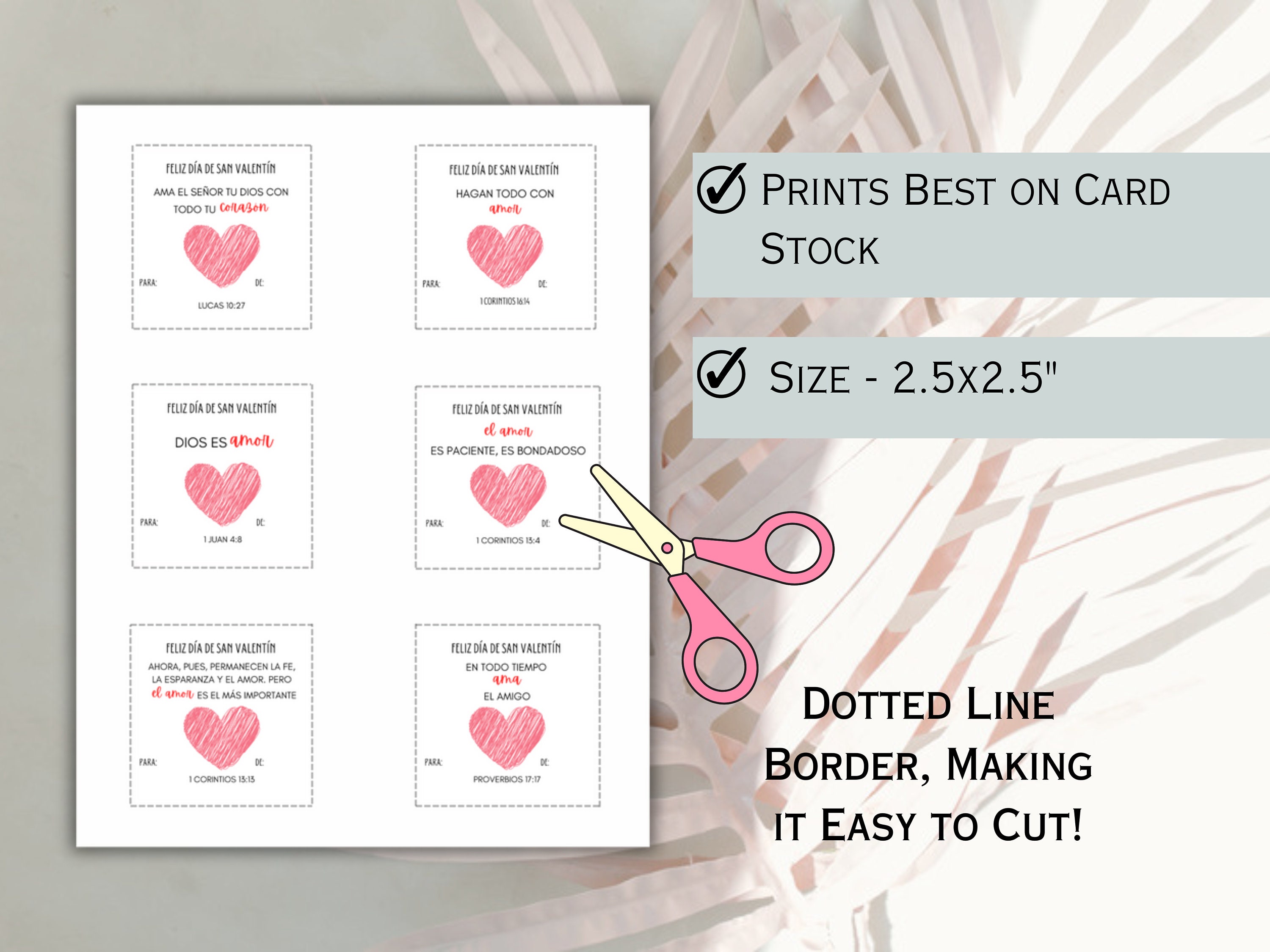 Spanish Valentines Bible Verse Cards for Kids Classmates DIY Christian ...