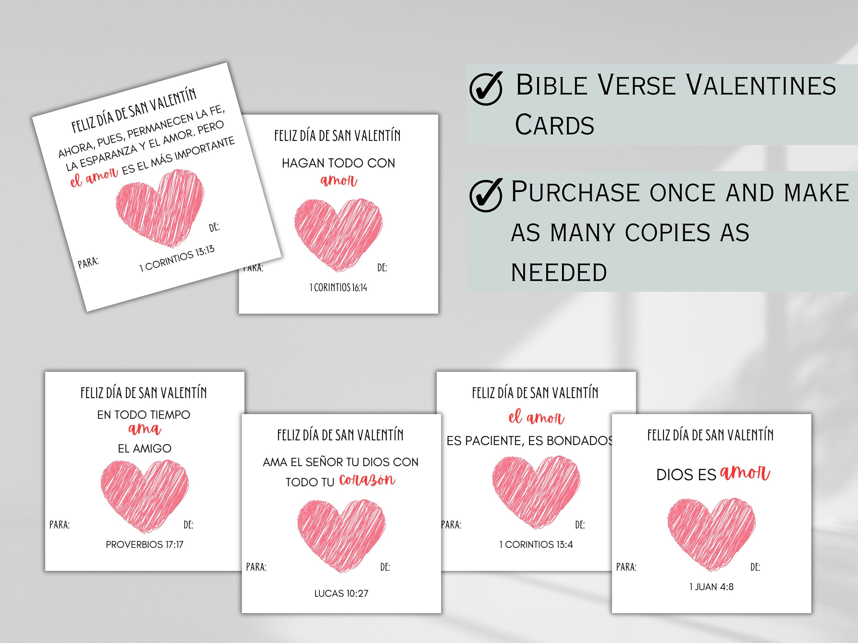 Spanish Valentines Bible Verse Cards for Kids Classmates | DIY ...